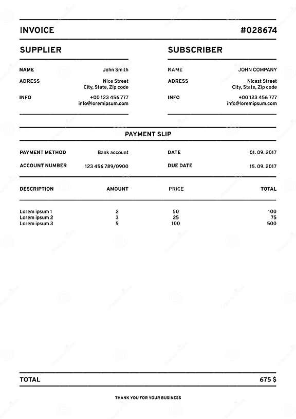 Modern Simple Invoice Template Stock Vector - Illustration of text ...