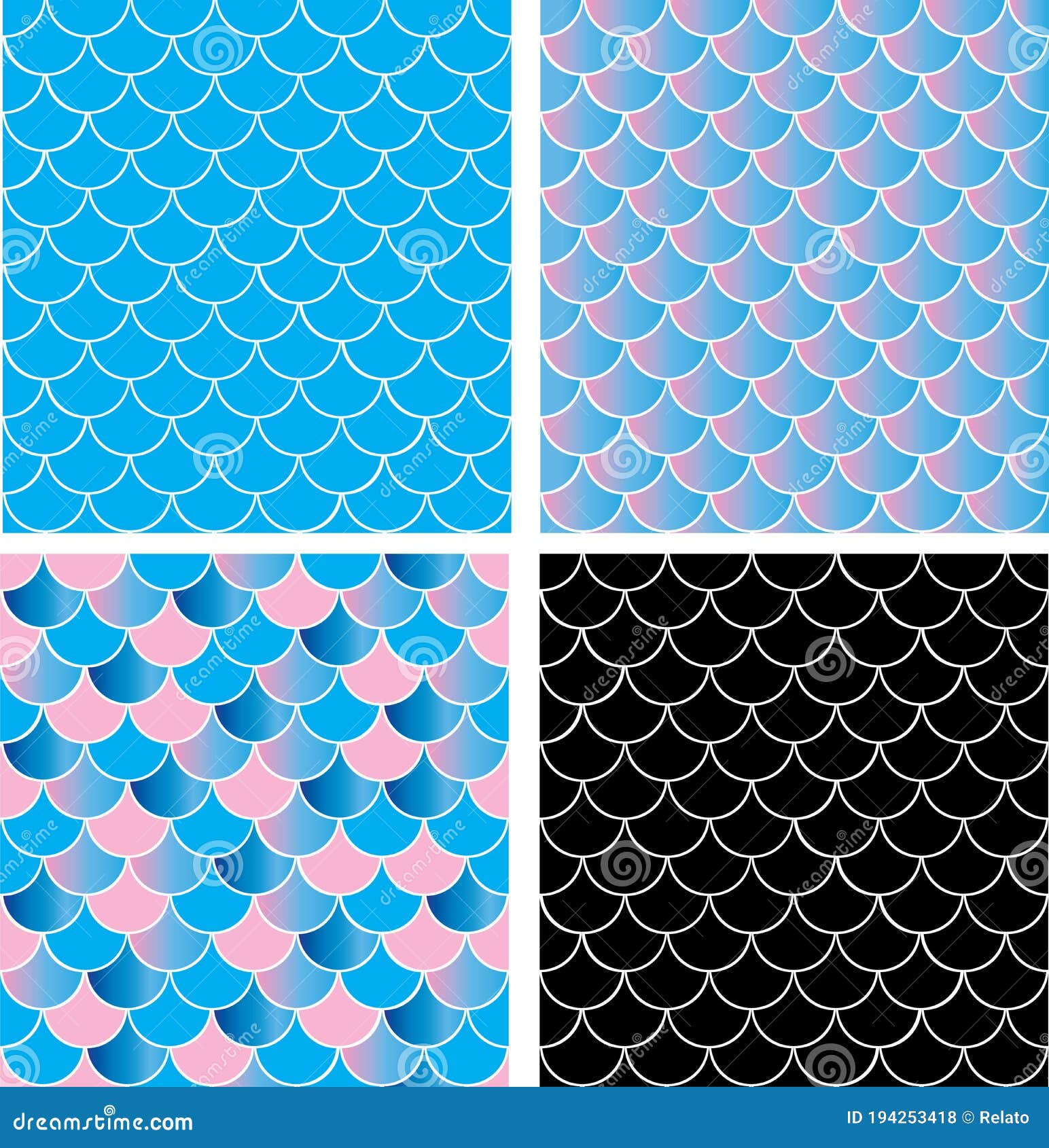 Vector Illustration of Four Mermaid Patterns. Stock Vector ...