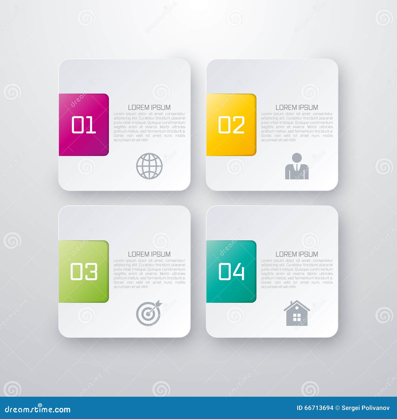 Four Square Elements With Linear Icons Inside Connected Into Horizontal ...