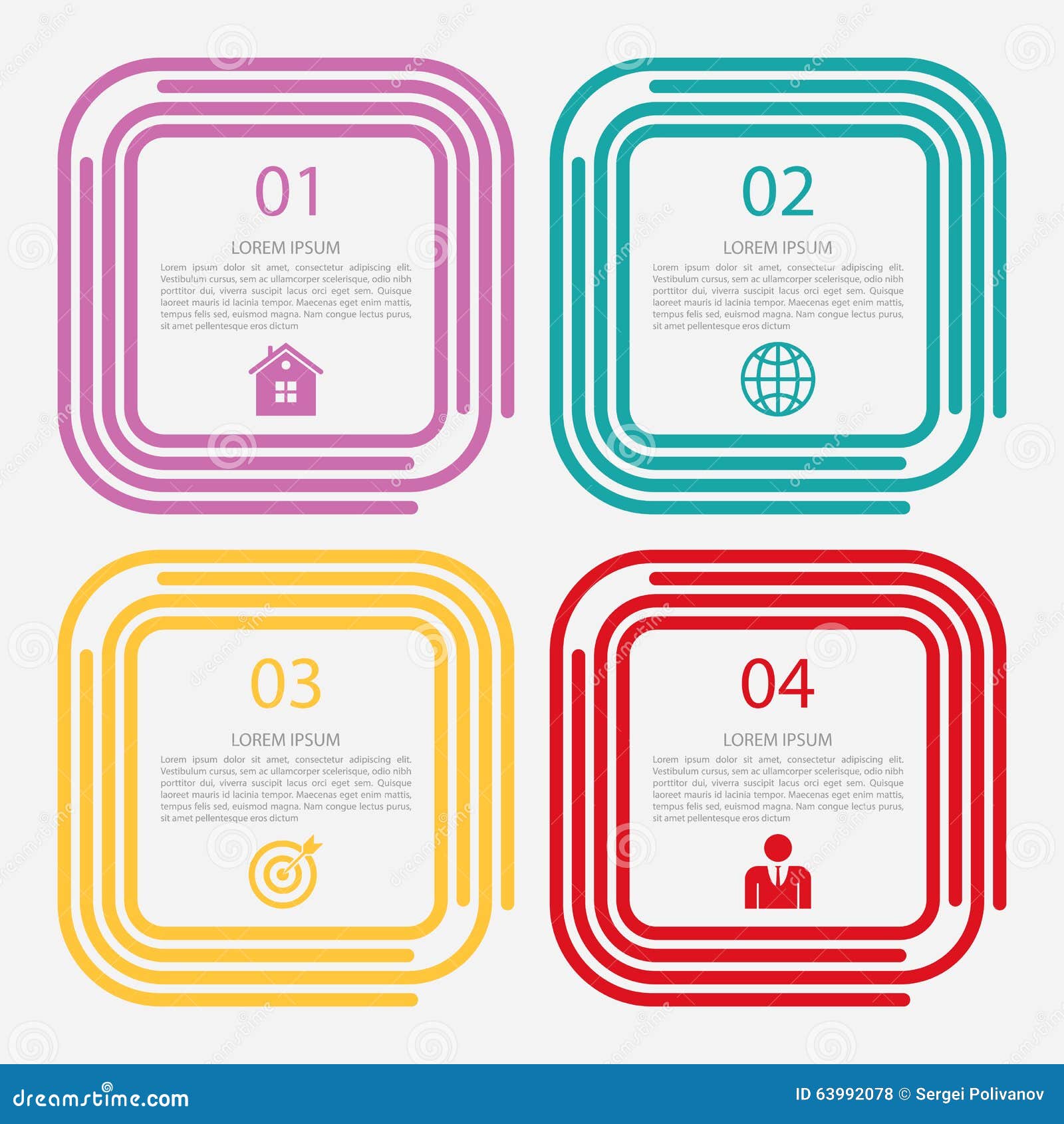 Vector Illustration of Four Squares Linear Infographics. Stock Vector ...