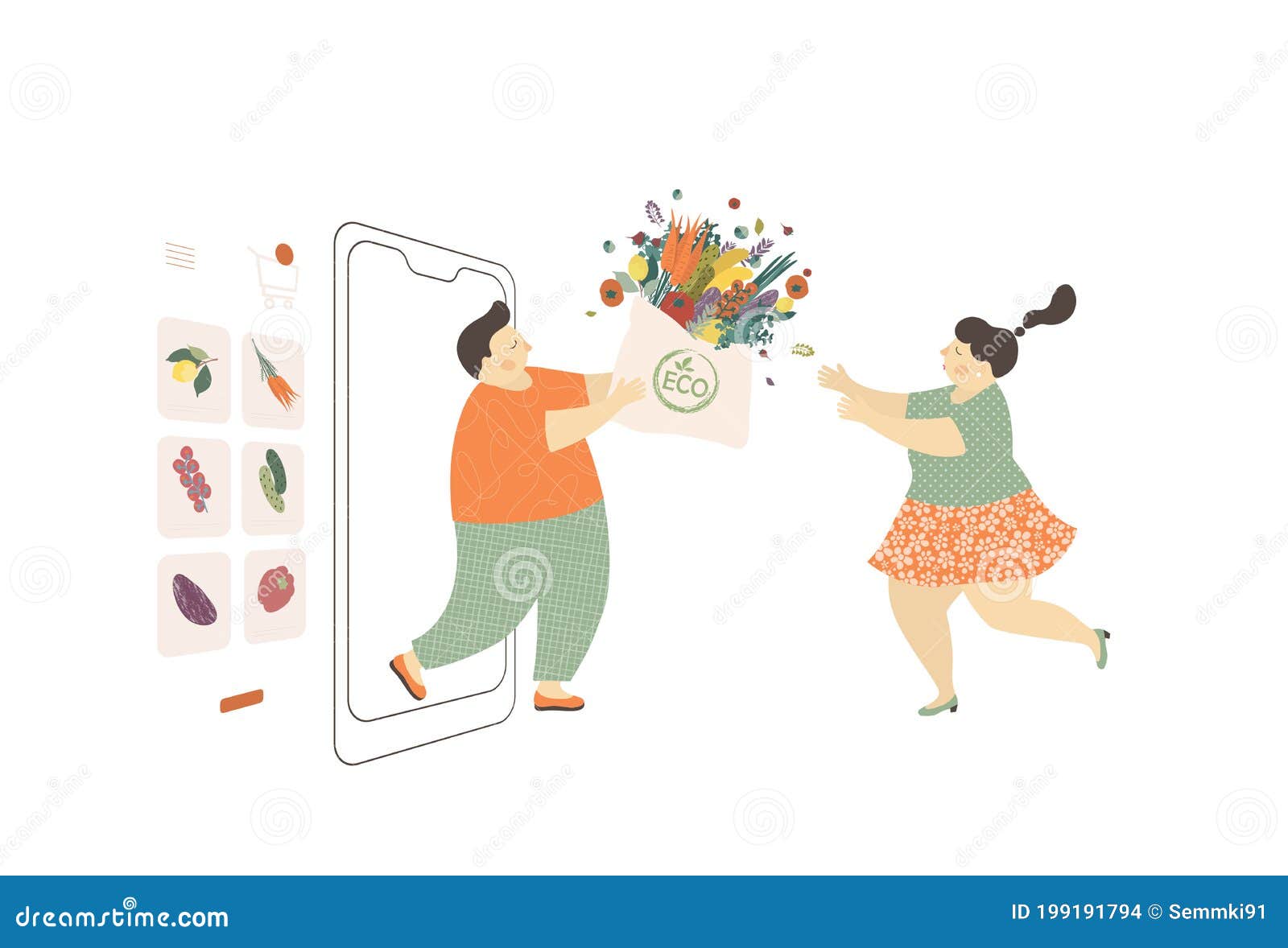 Vector Illustration of Fresh Food Delivery Using an Online Application ...