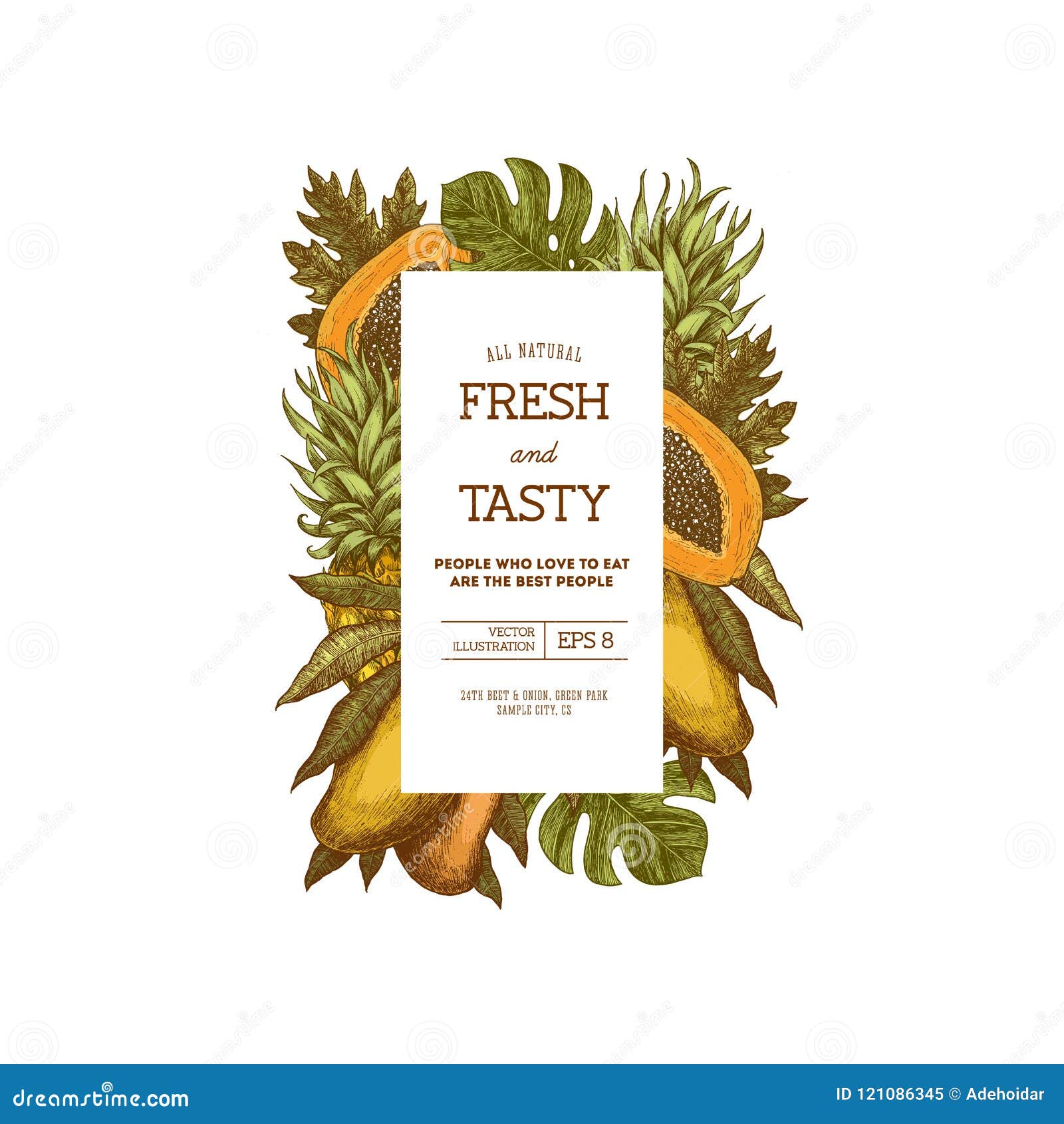 Fresh Fruit Frame. Tropical Fruit Design Template. Vector Illustration ...