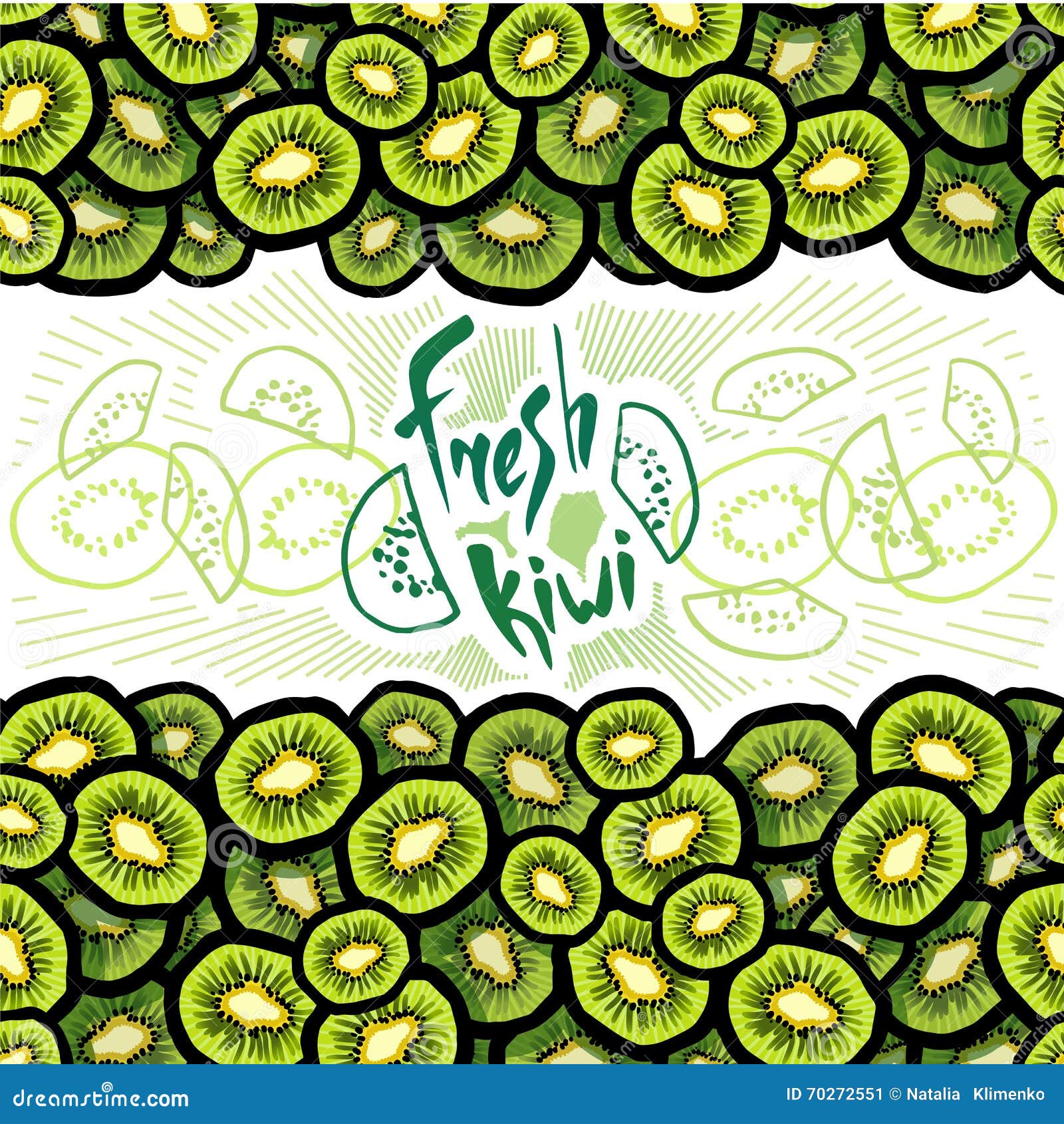 Vector Illustration of Fresh Kiwi Seamless Border Strip with Lettering ...
