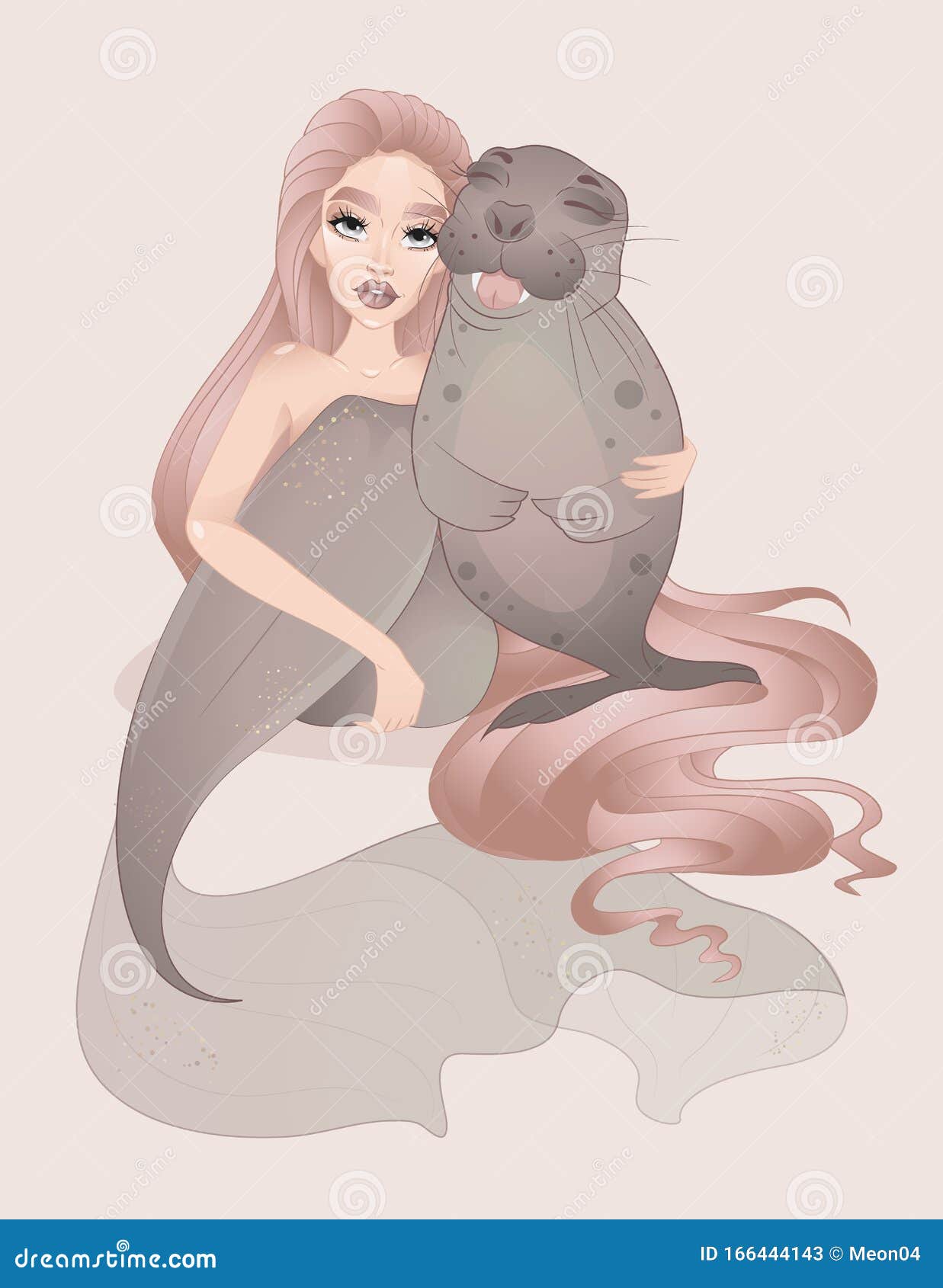 Vector Illustration of a Friendly Mermaid with Seal Stock Vector ...