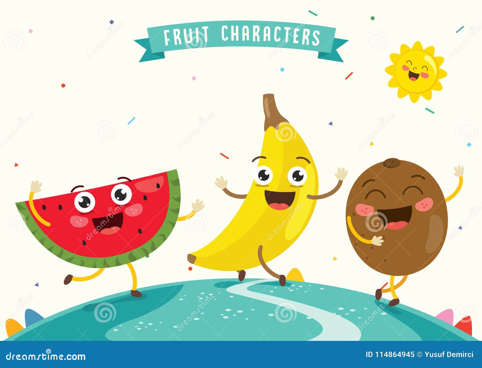 Vector Illustration of Fruit Characters Stock Vector - Illustration of ...