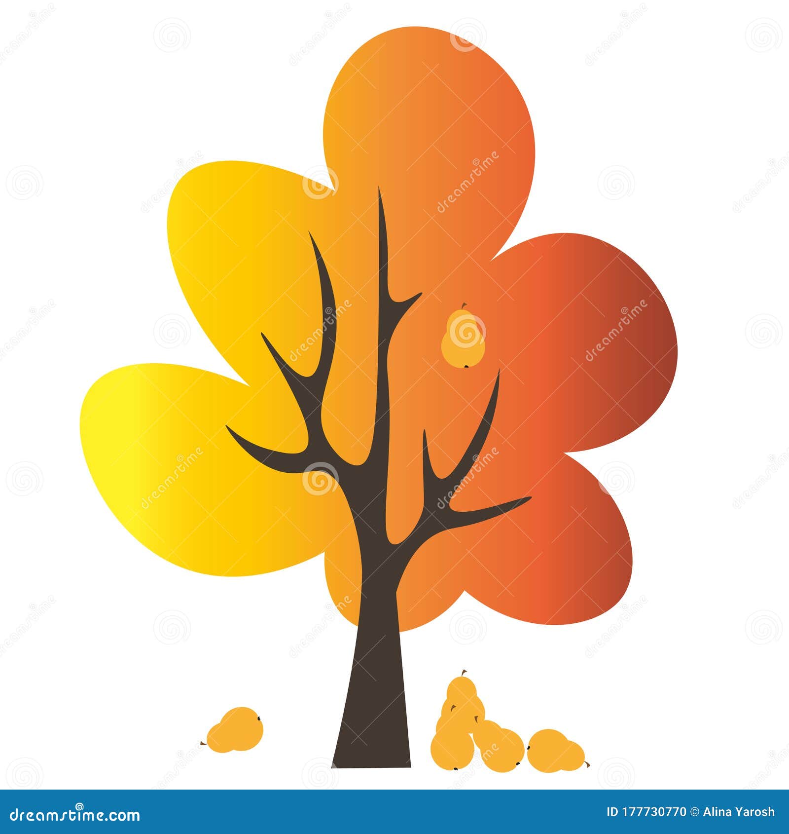 Vector Illustration of the Fruit Tree with Orange Leaaves and Fallen ...