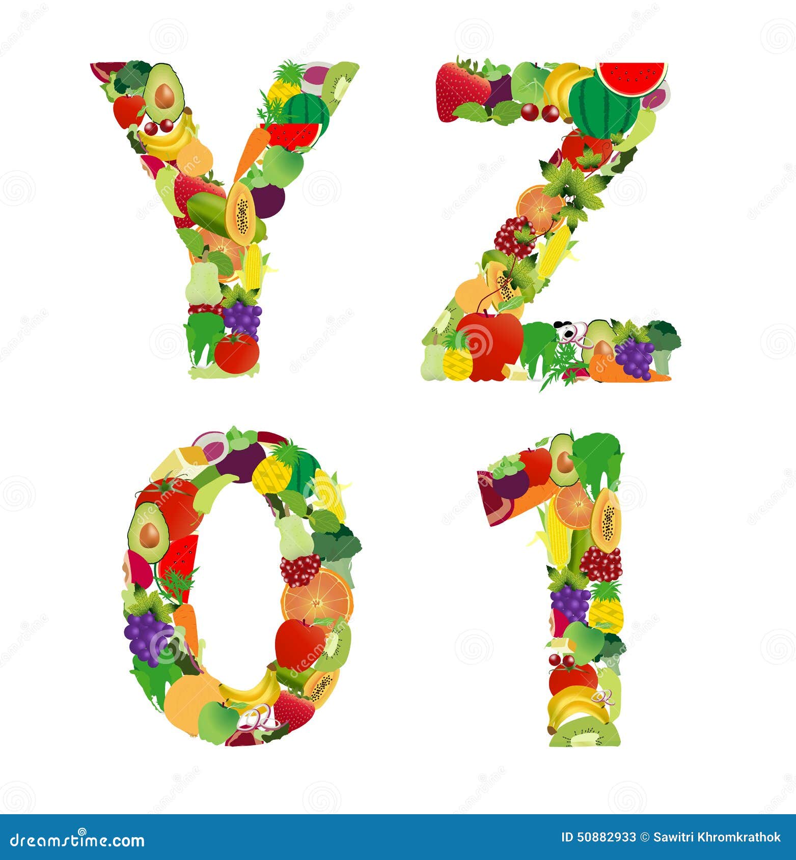 Vector Illustration Fruit and Vegetable Alphabet Letter Stock Vector ...