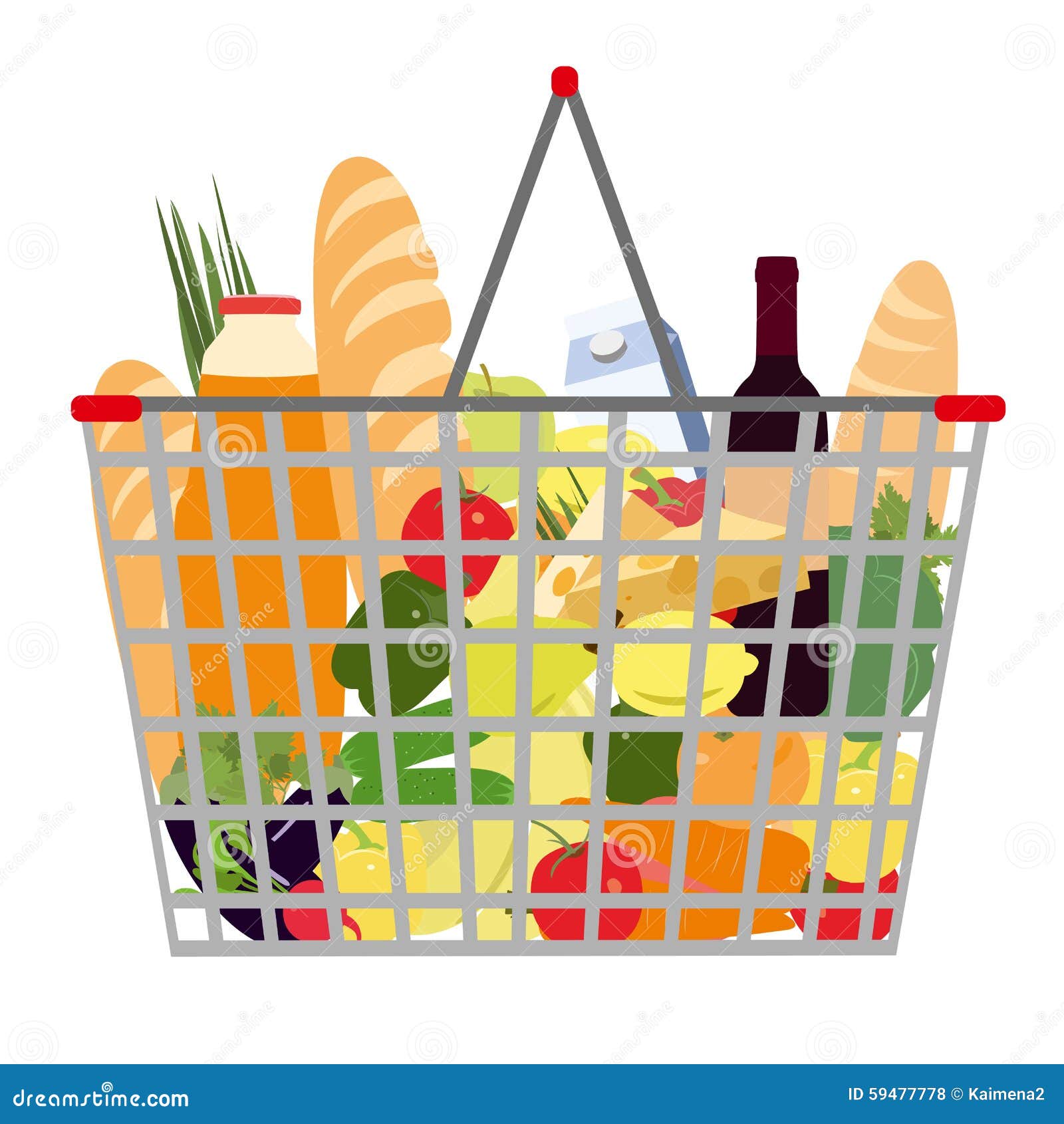Vector Illustration of Full Food Basket. Stock Vector - Illustration of ...