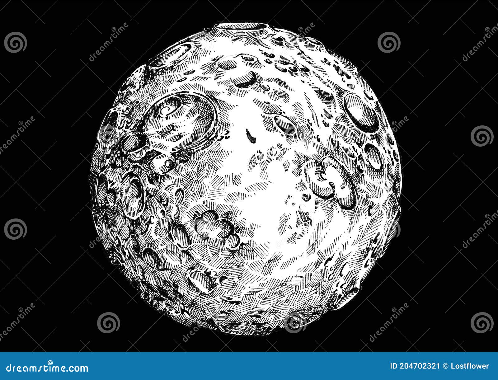 Vector Illustration of a Full Moon with Craters. Isolated on Black ...