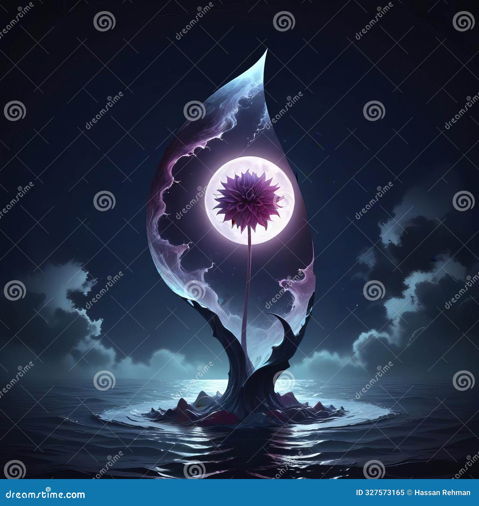 Vector Illustration of a Full Moon Over Angry Seas Stock Illustration ...
