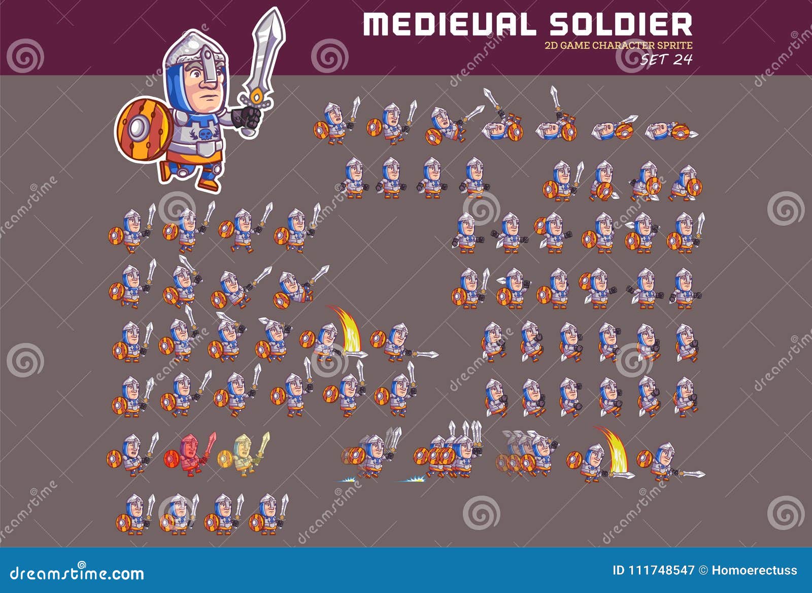 Medieval Soldier Cartoon Game Character Animation Sprite Stock Vector