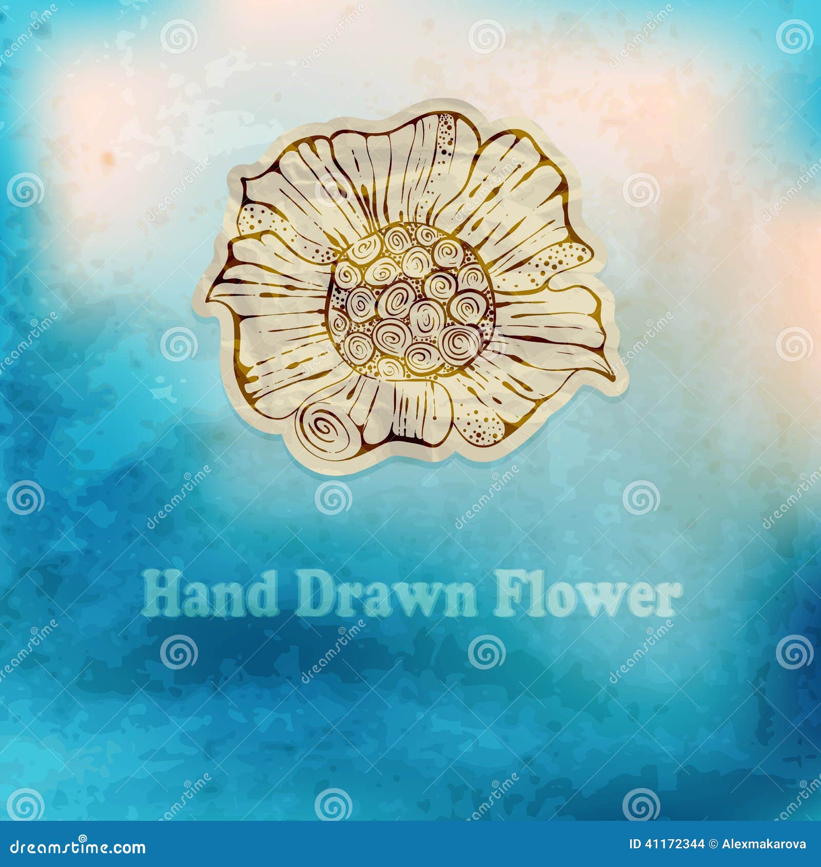 Vector Illustration with a Funky Flower on Watercolor Background Stock ...