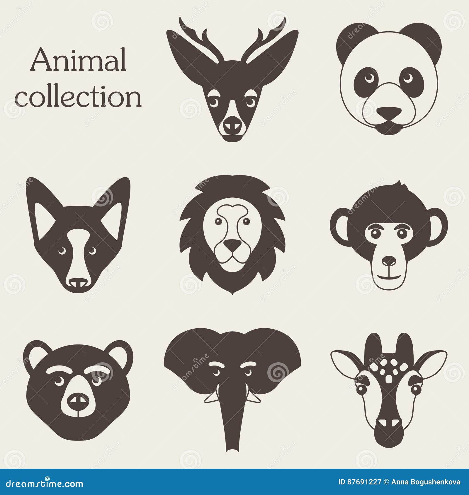 Vector Illustration of Funny Animal Icon Set Stock Vector ...