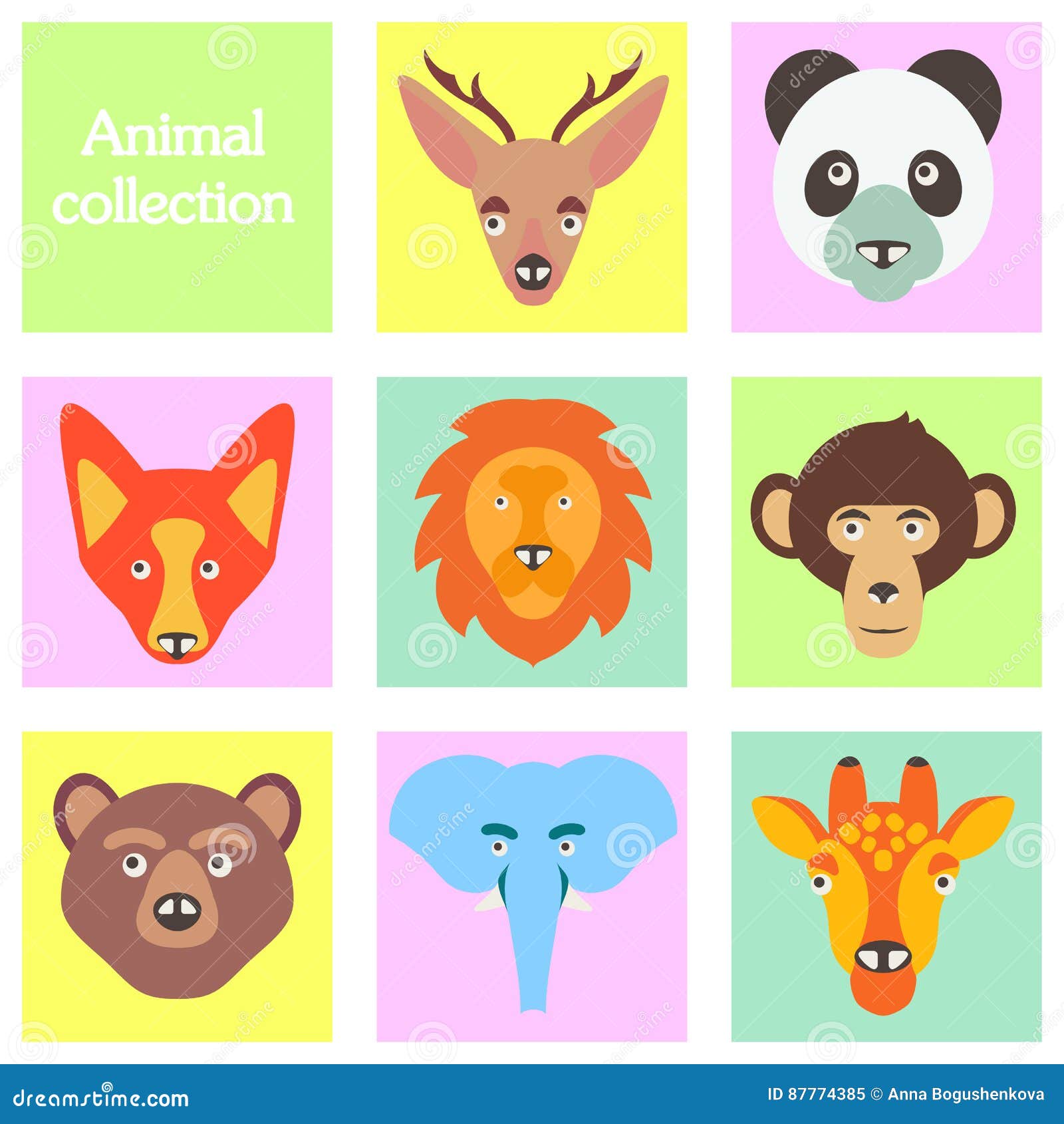 Vector Illustration of Funny Animal Icon Set Stock Vector ...