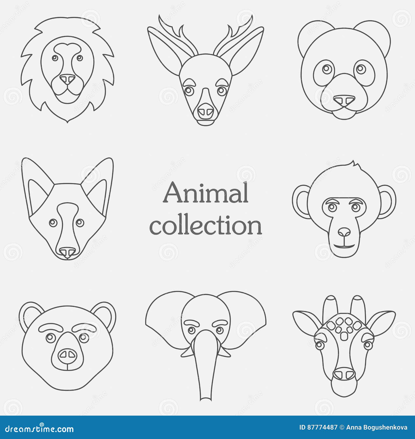 Vector Illustration of Funny Animal Icon Set Stock Vector ...