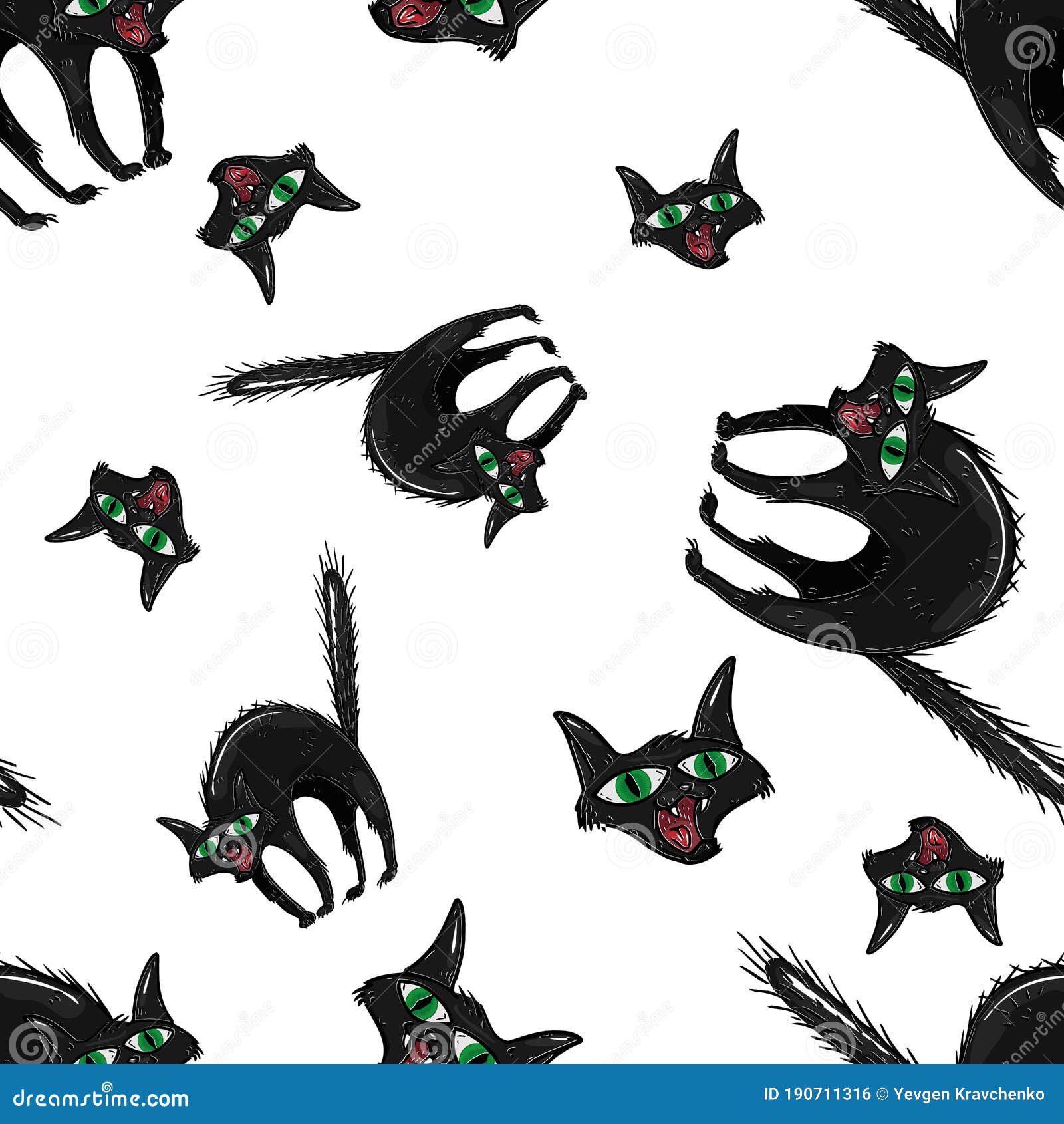 Cats Seamless Pattern. Vector Illustration of Funny Black Cats Seamless ...
