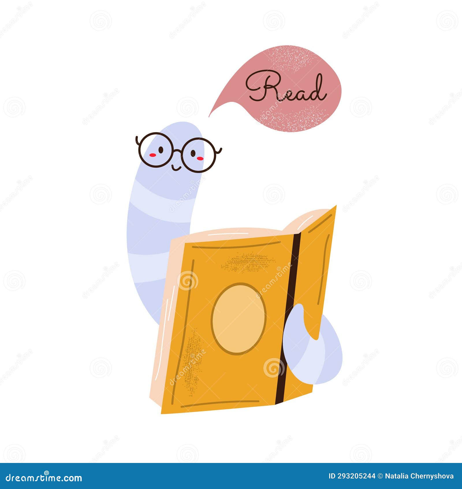 Vector Illustration with Funny Bookworm and Open Book. Stock Vector ...
