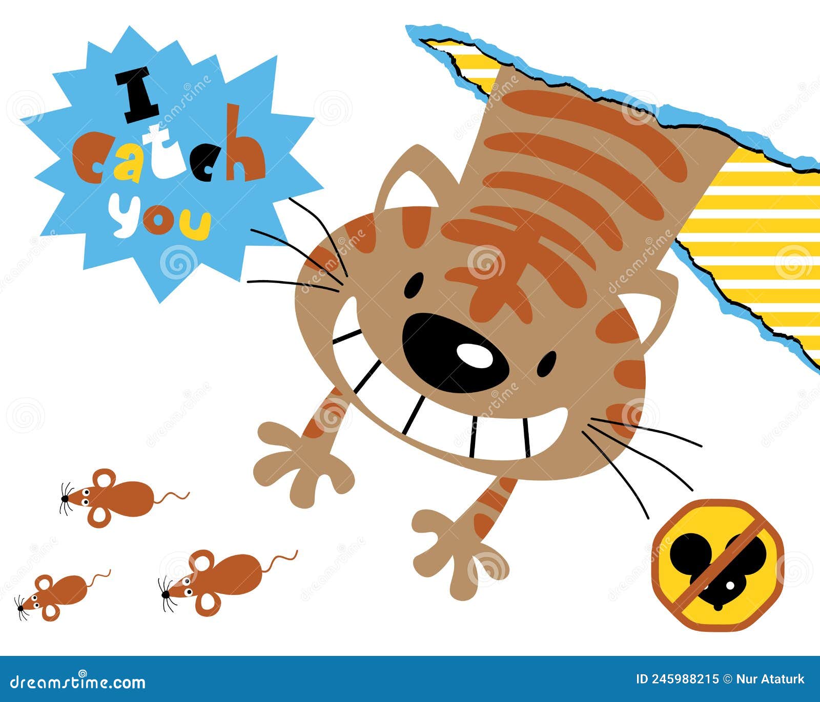 Vector Illustration of Funny Cat Cartoon Hunt Rats Stock Vector ...