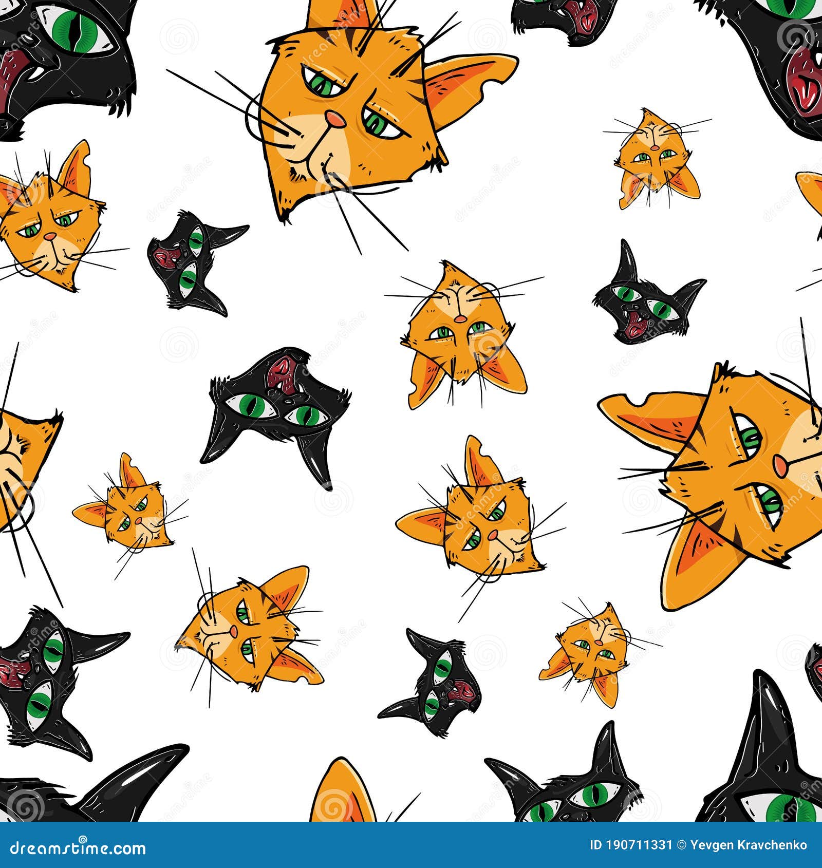 Cats Seamless Pattern. Vector Illustration of Funny Cats Seamless ...