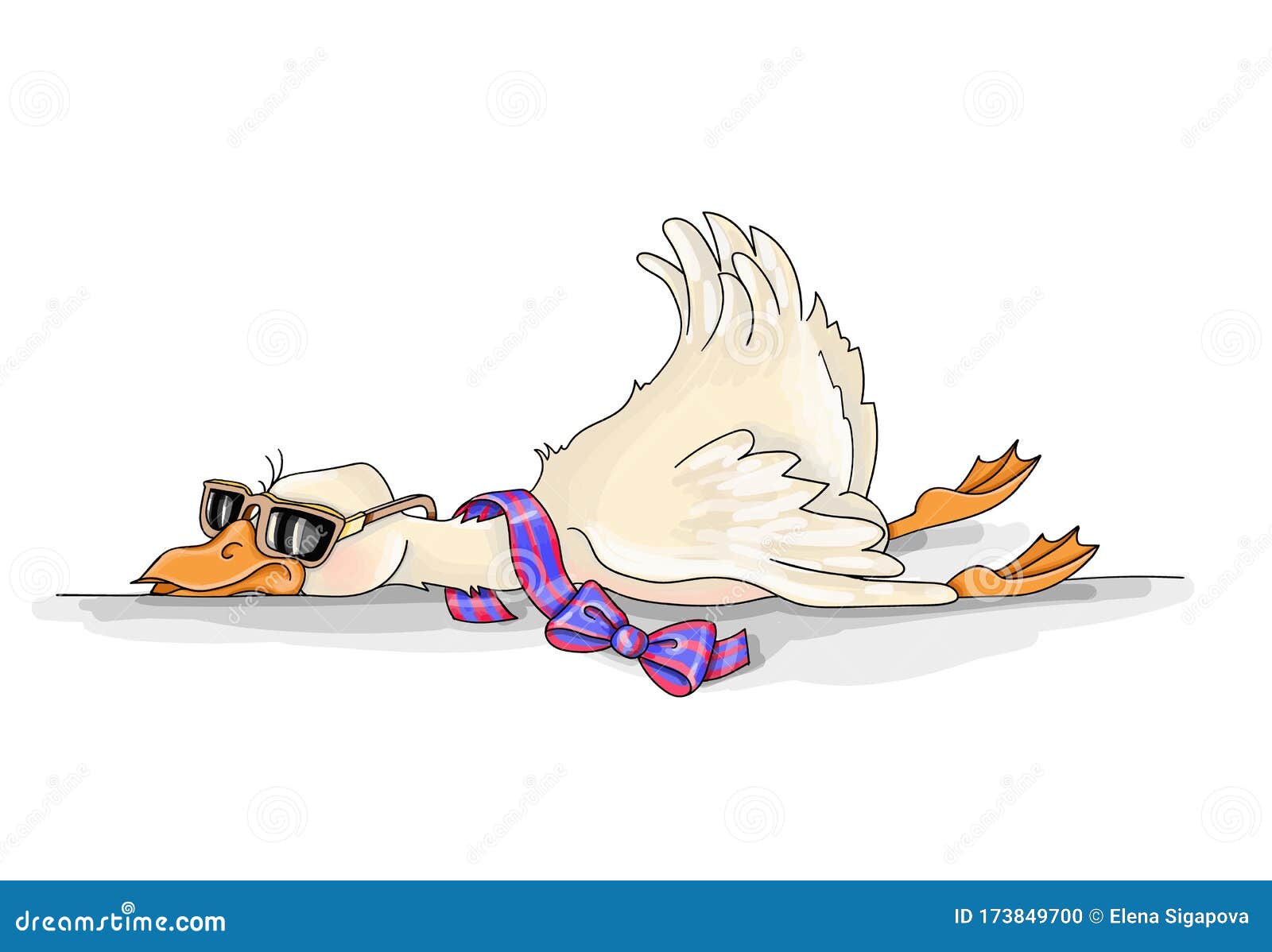 Vector Illustration. Funny Cute Bird Goose Resting with Glasses Stock ...