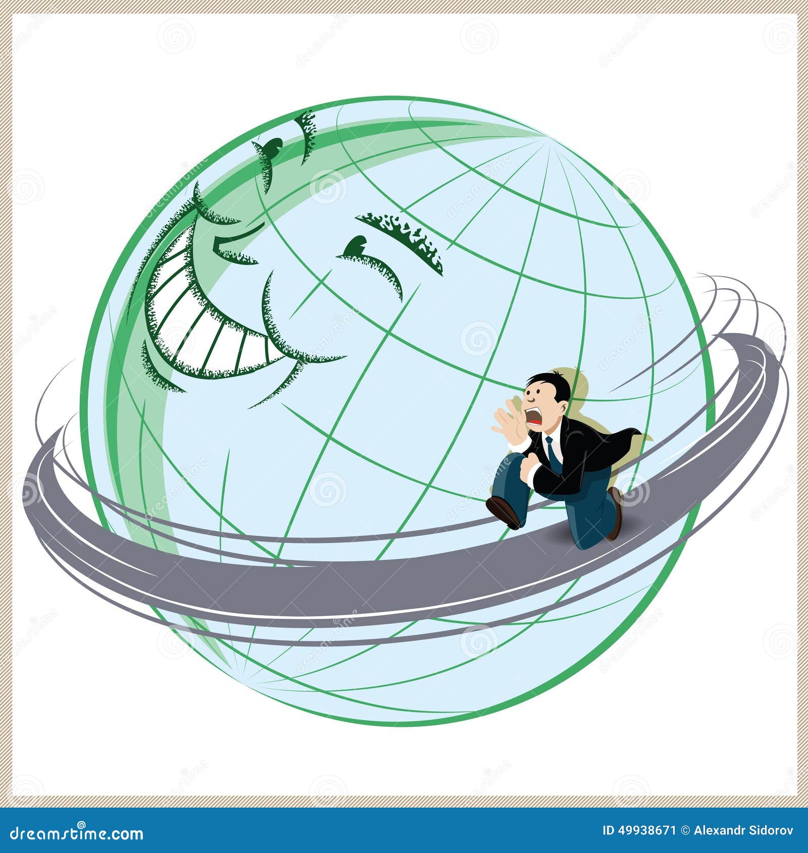 Vector Illustration. Funny Man Running Around the Planet Earth. Stock ...