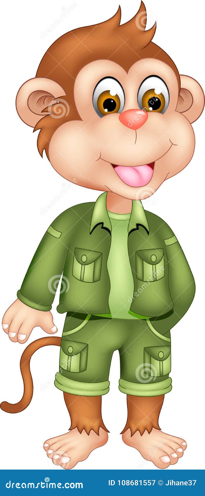 Funny Monkey Cartoon Standing with Smile Stock Illustration ...