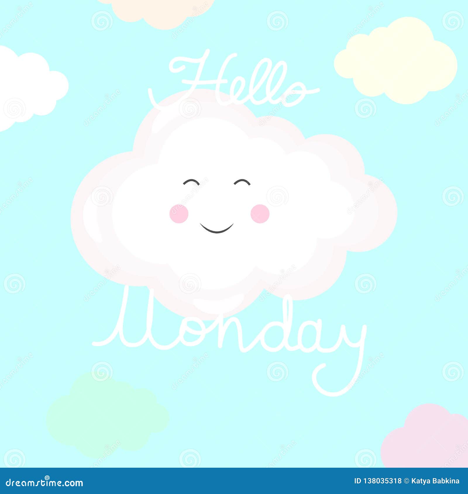 Vector Illustration with Funny and Smiling Cloud and Hand Written Text ...