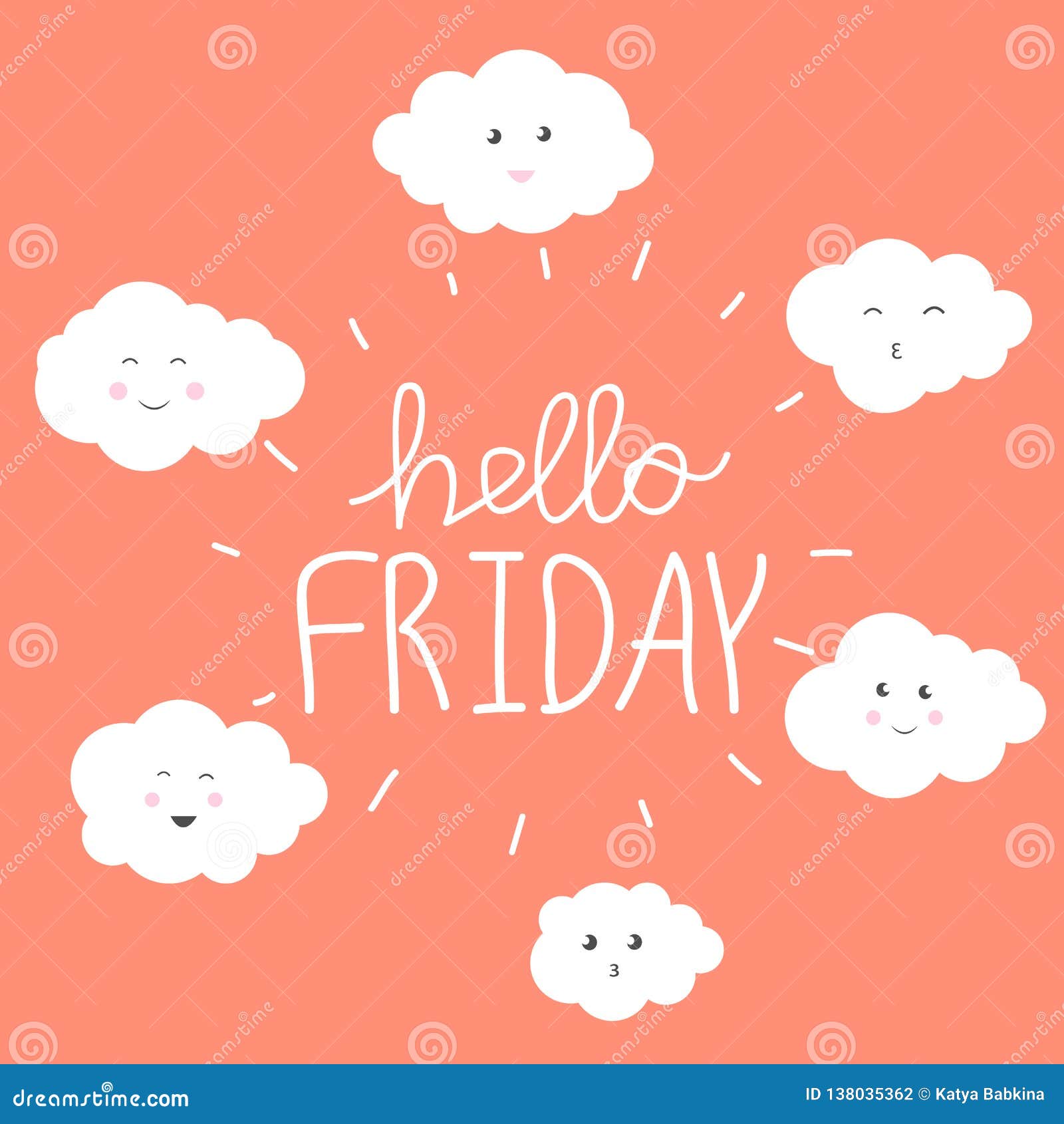 Vector Illustration with Funny and Smiling Clouds and Handwritten Text ...