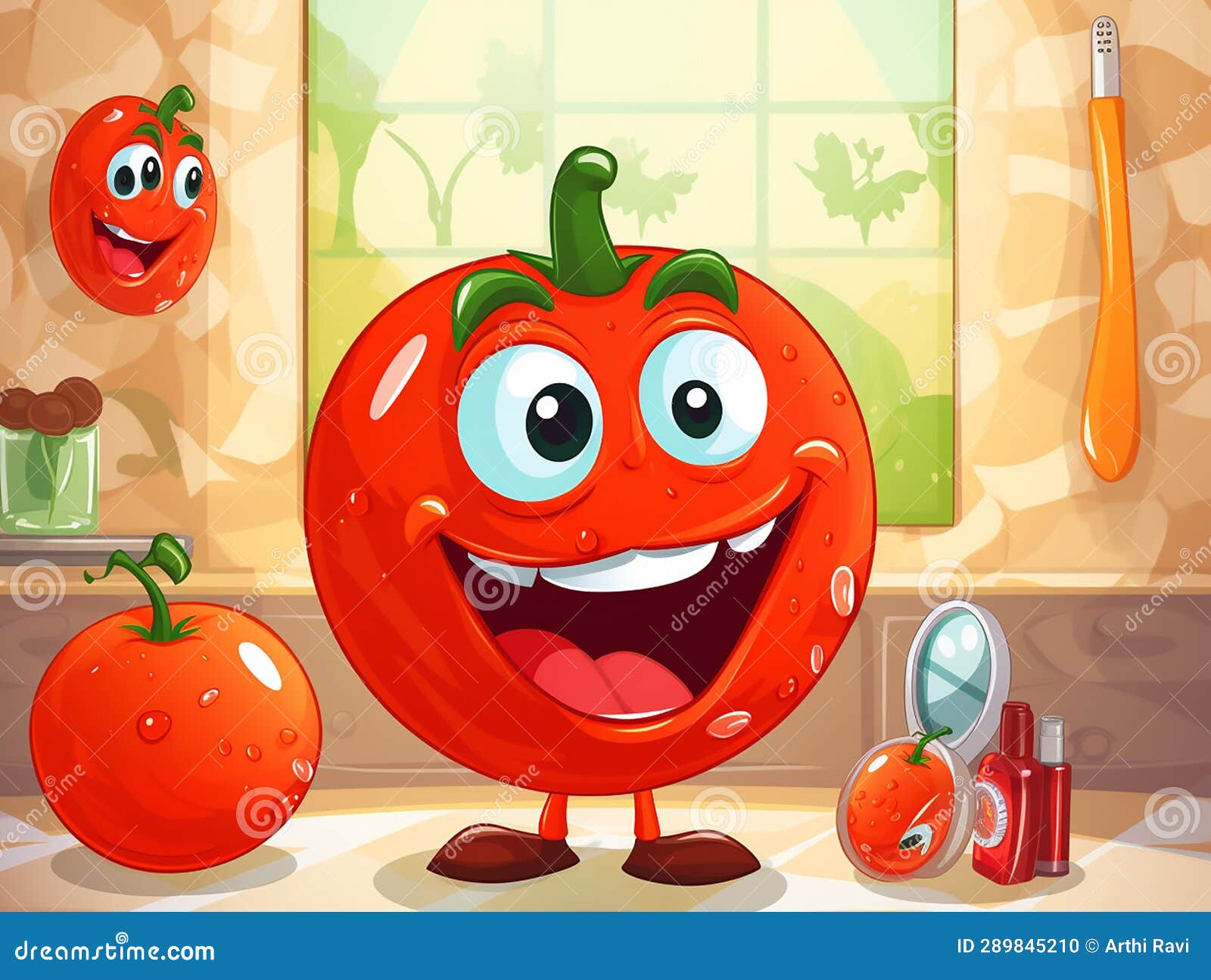 Vector Illustration of Funny Tomato Cartoon Character Stock ...