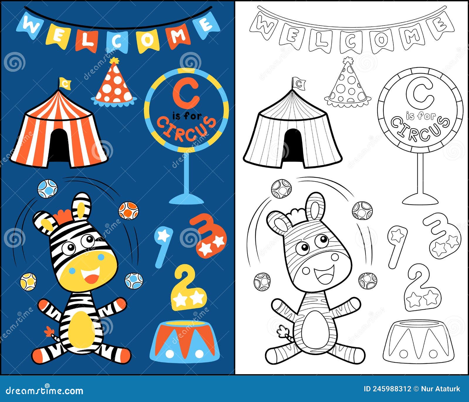 Zebra On Circus Cartoon Color Illustration | CartoonDealer.com #240815280