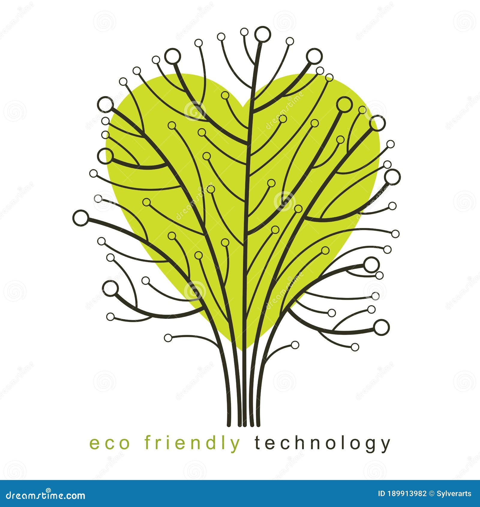 Vector Illustration of Futuristic Tree in Shape of Heart, New ...