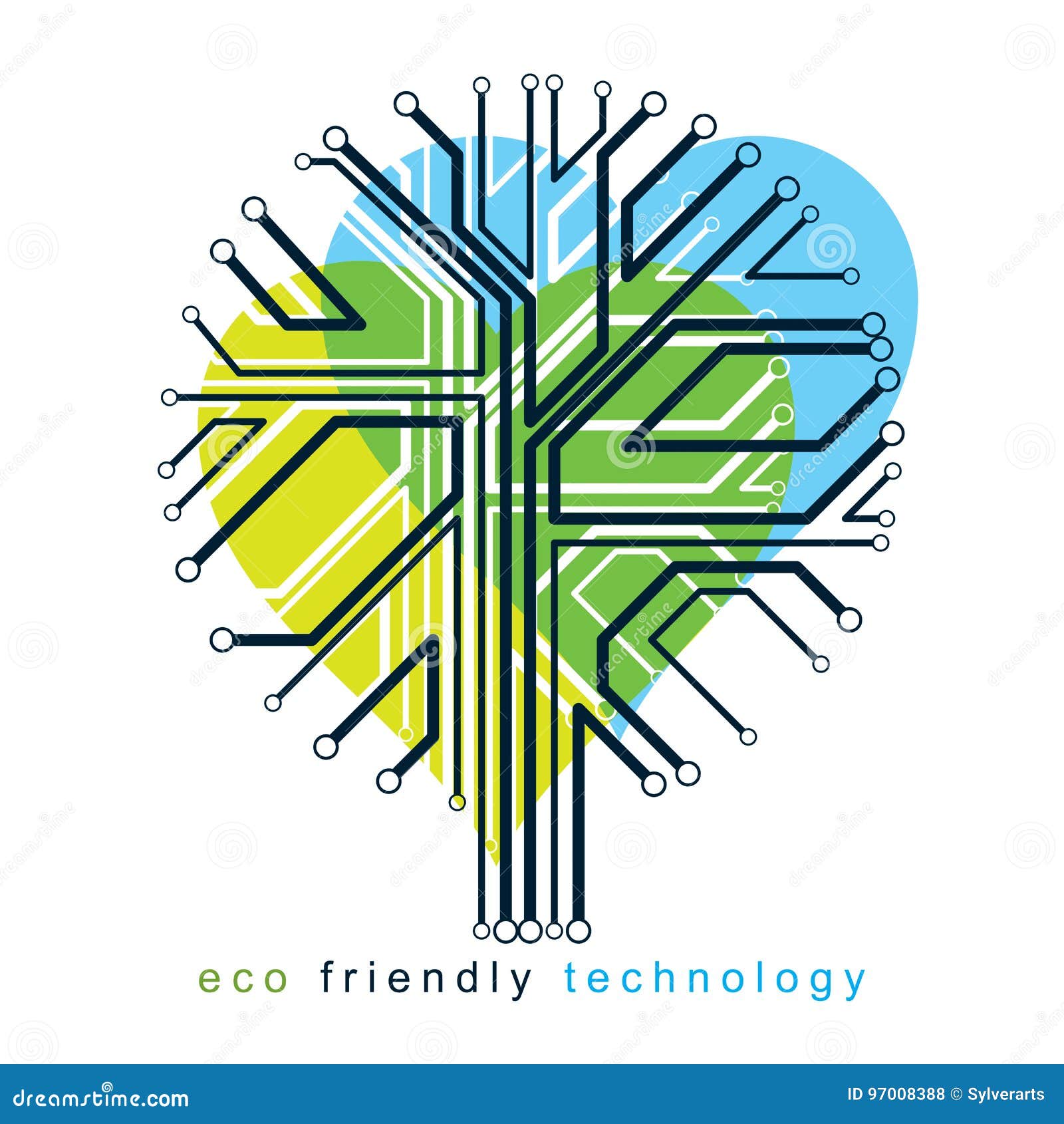 Vector Illustration of Futuristic Tree in Shape of Heart, Techno Stock ...