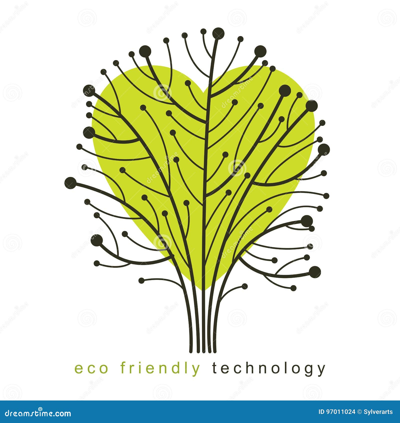 Vector Illustration of Futuristic Tree in Shape of Heart, Techno Stock ...
