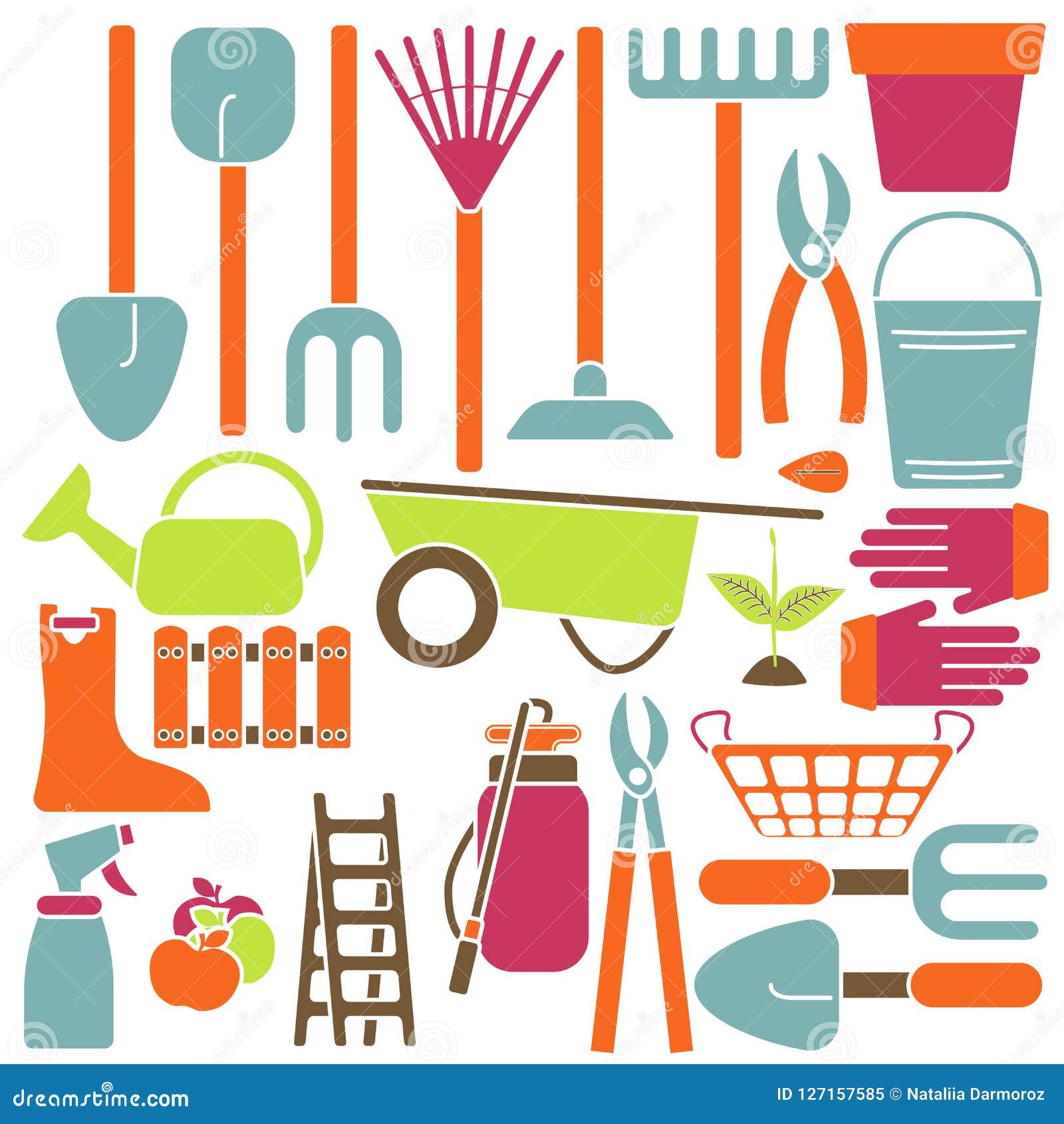 Vector Illustration of Gardening Icons in Flat Style. Stock Vector ...