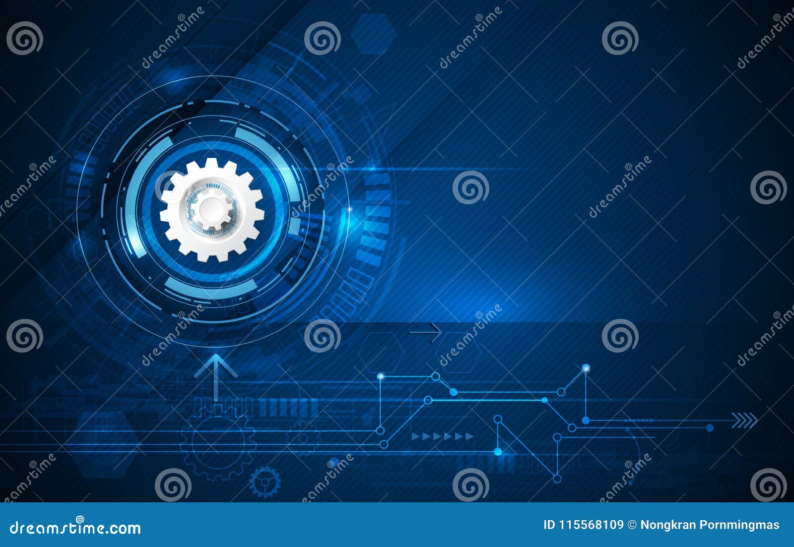 Vector Illustration Gear Wheel, Hexagons and Circuit Board, Hi-tech ...