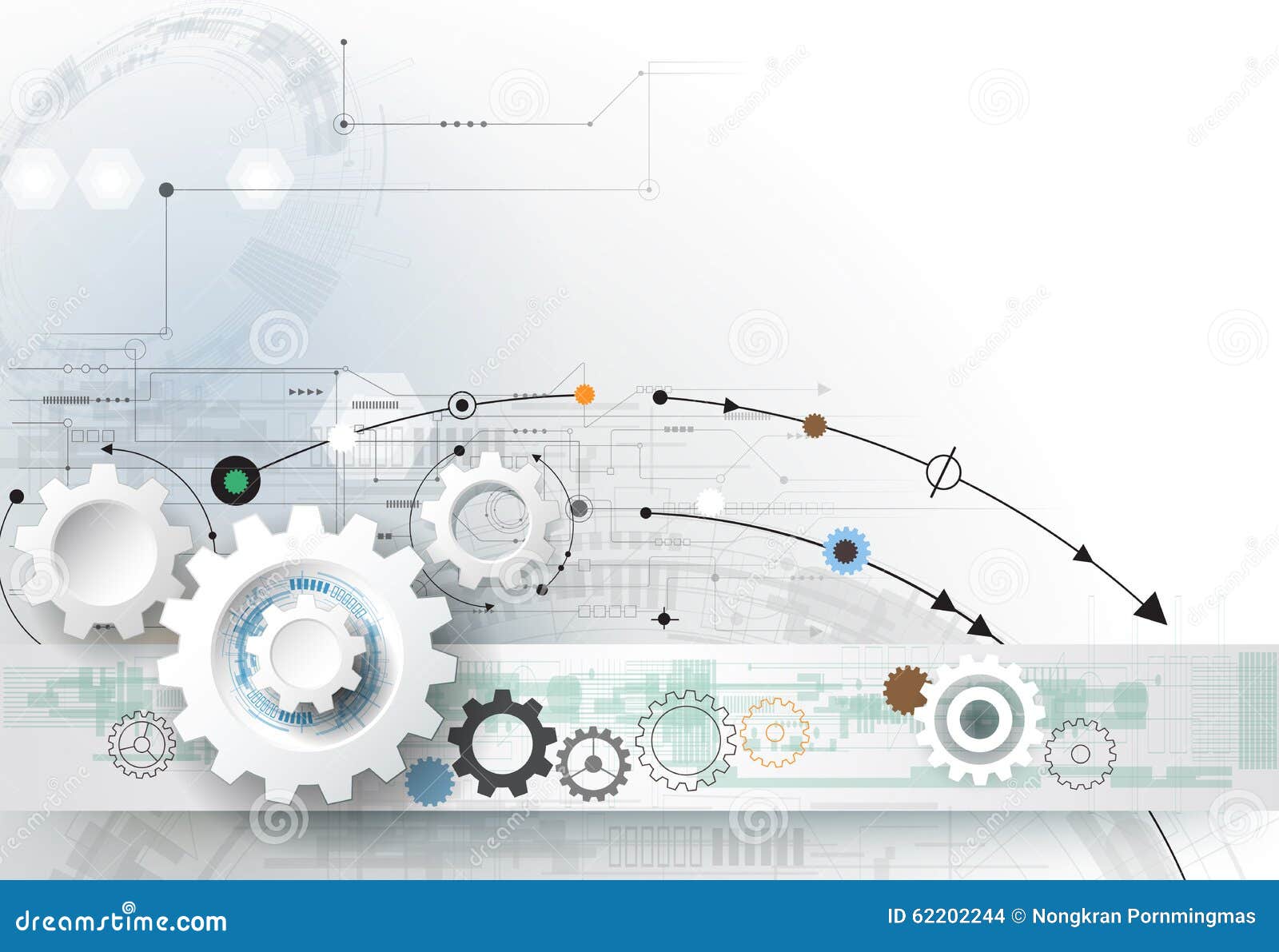 Vector Illustration Gear Wheel, Hexagons and Circuit Board, Hi-tech ...