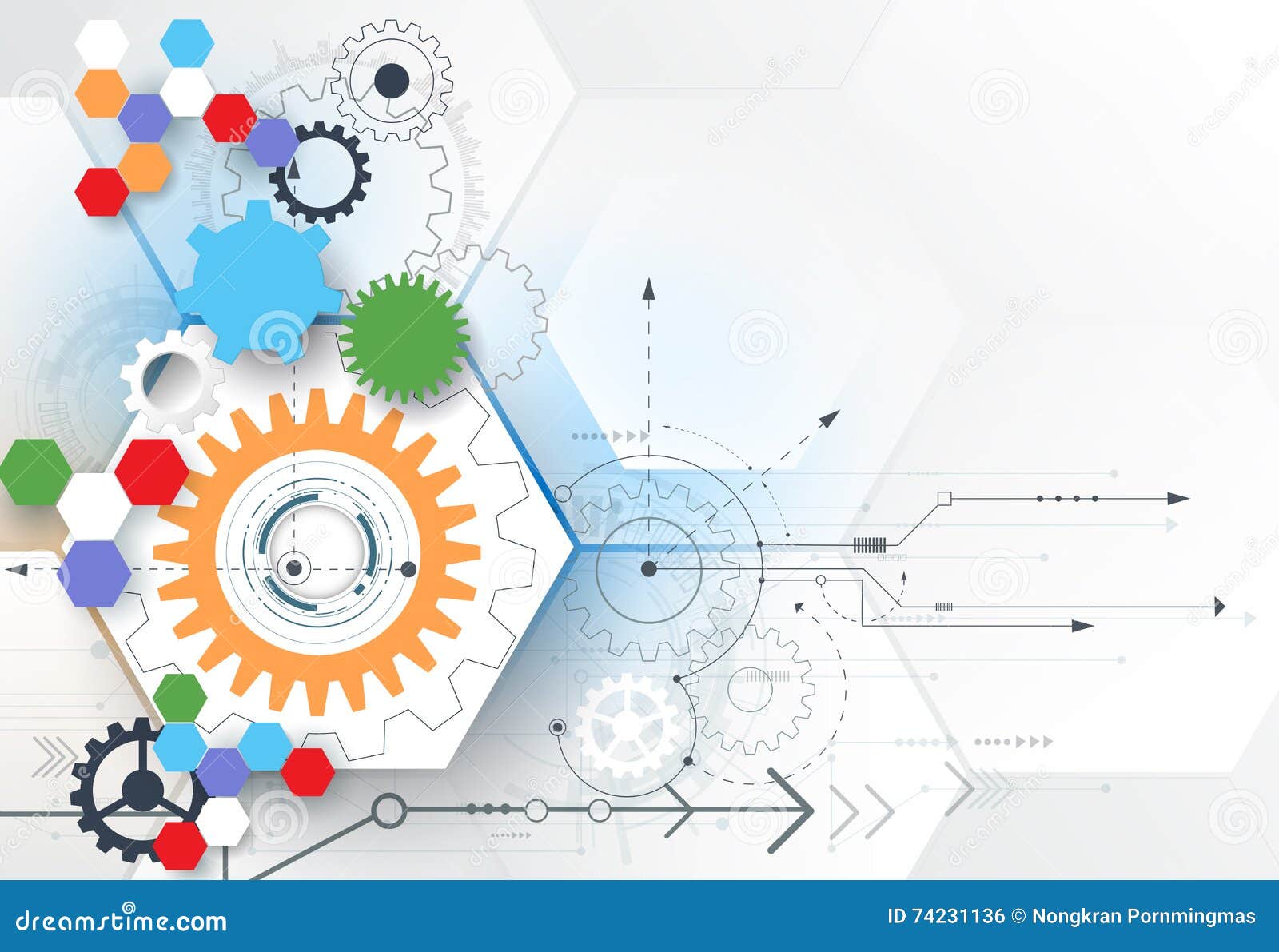 Vector Illustration Gear Wheel, Hexagons and Circuit Board, Hi-tech ...