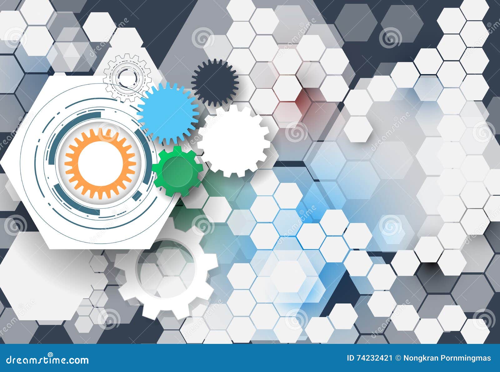 Vector Illustration Gear Wheel, Hexagons and Circuit Board, Hi-tech ...