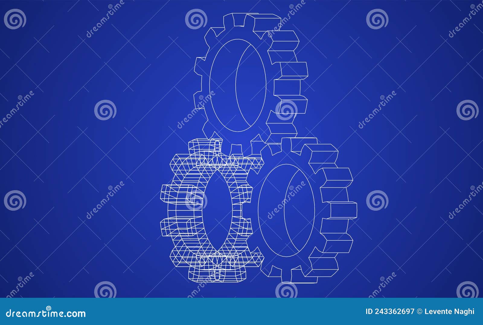 Vector Illustration of Gears Line Art on Blue Background Stock Vector ...