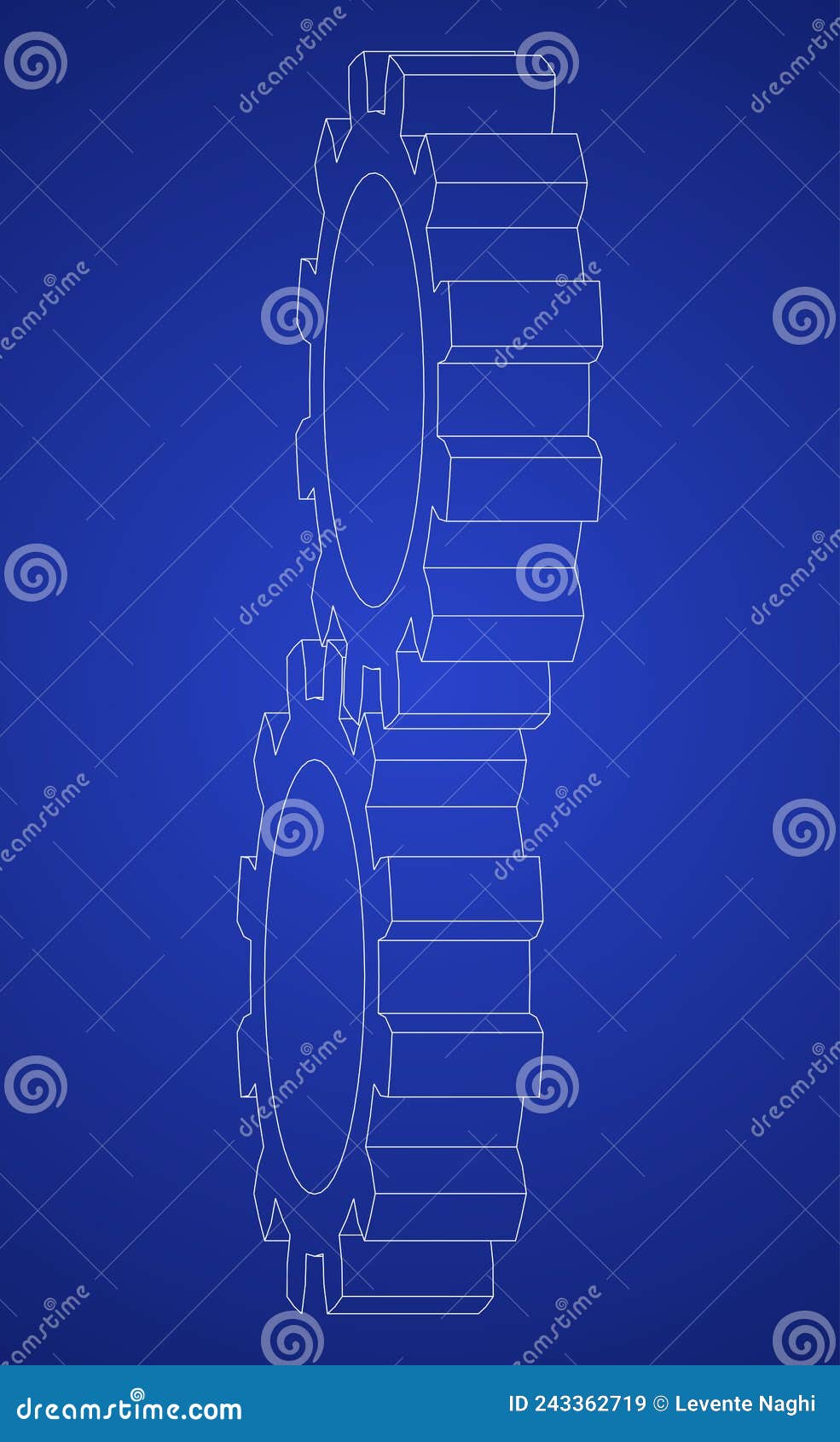 Vector Illustration of Gears Line Art on Blue Background Stock Vector ...