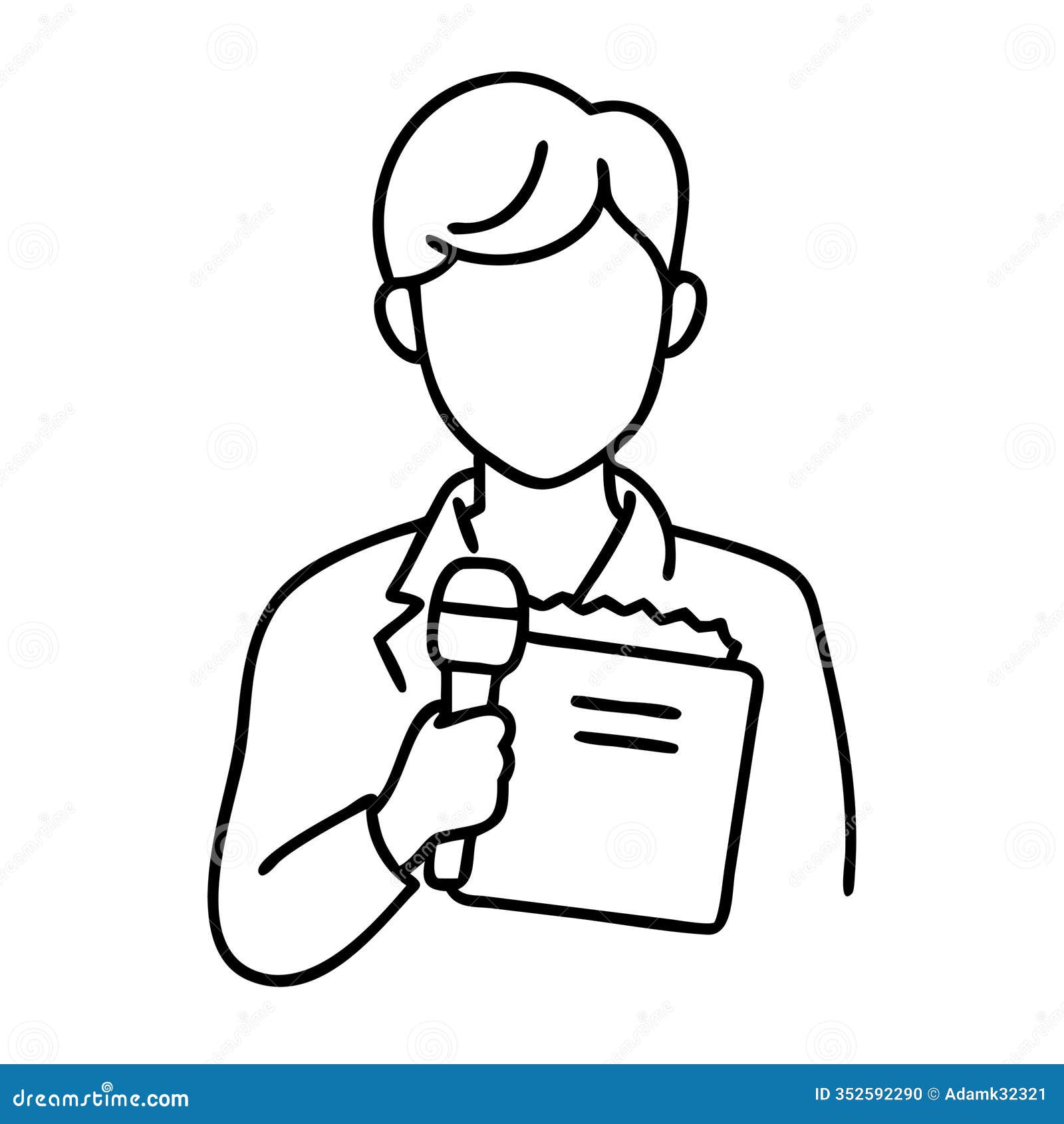 Vector Illustration Generic News Reporter Holding Microphone and Notes ...