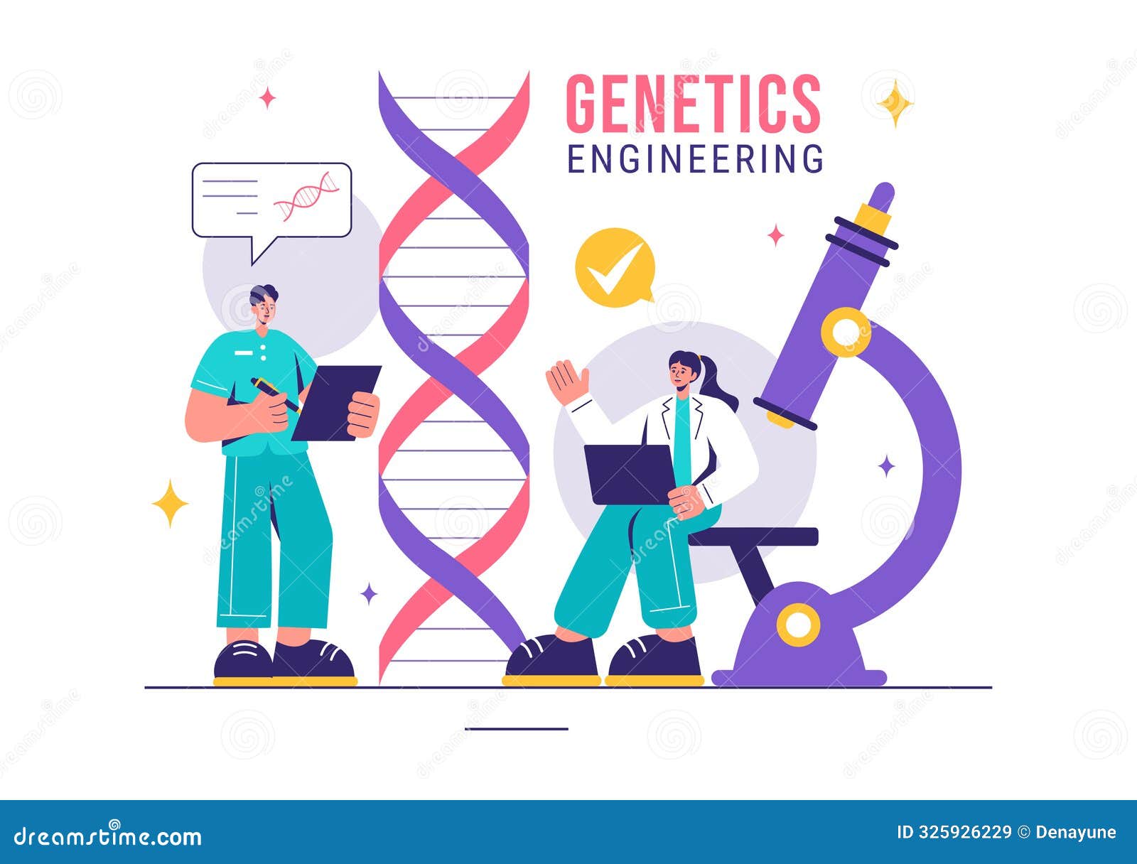 Vector Illustration Of Genetic Engineering And DNA Modifications With ...