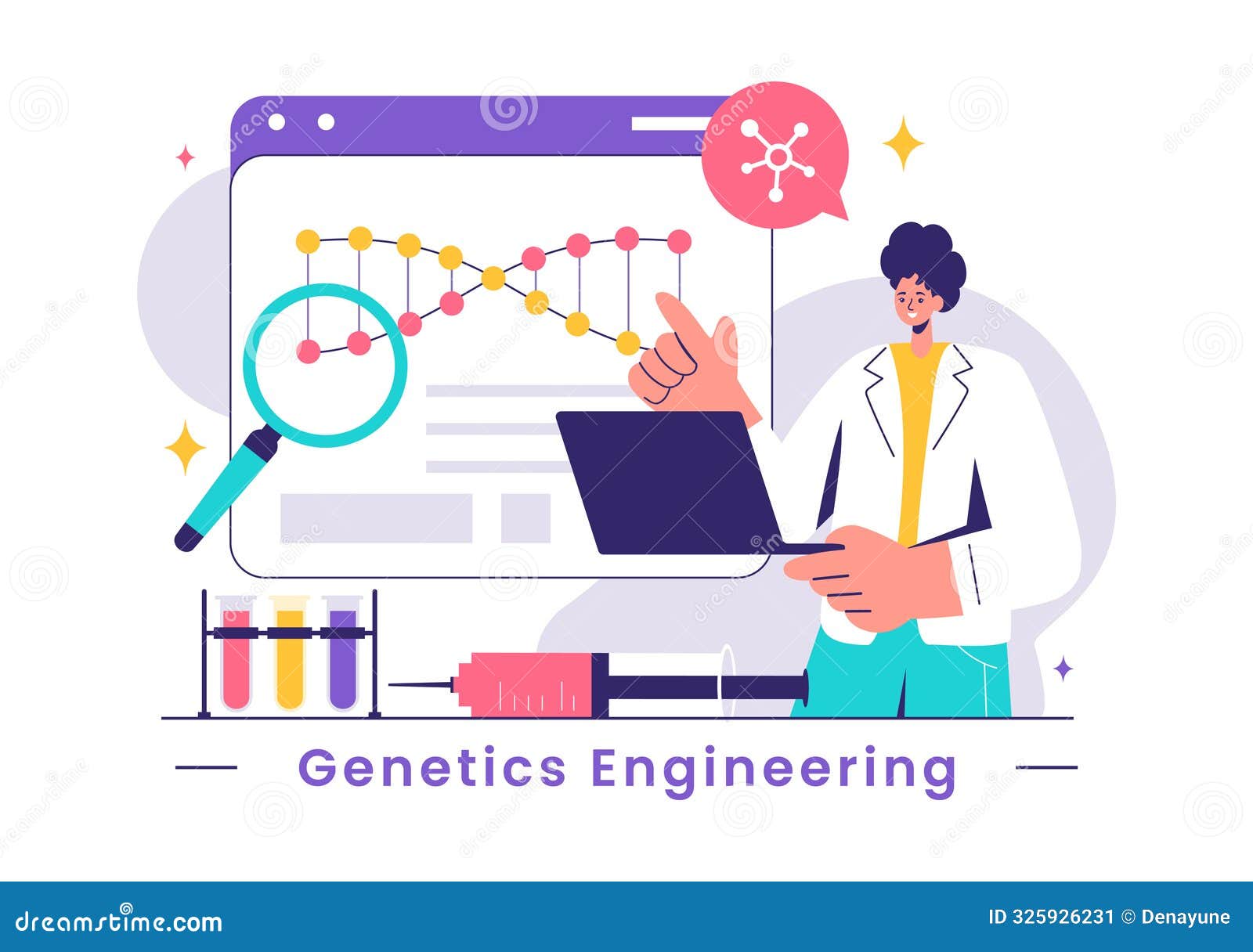 Vector Illustration Of Genetic Engineering And DNA Modifications With ...