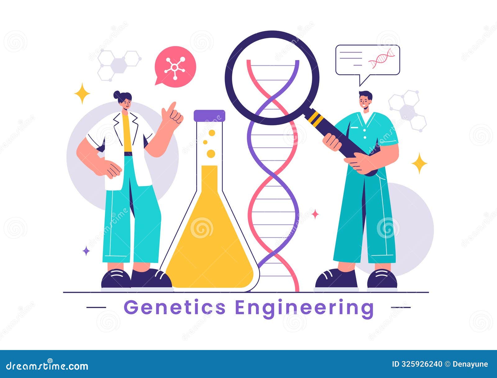 Vector Illustration Of Genetic Engineering And DNA Modifications With ...