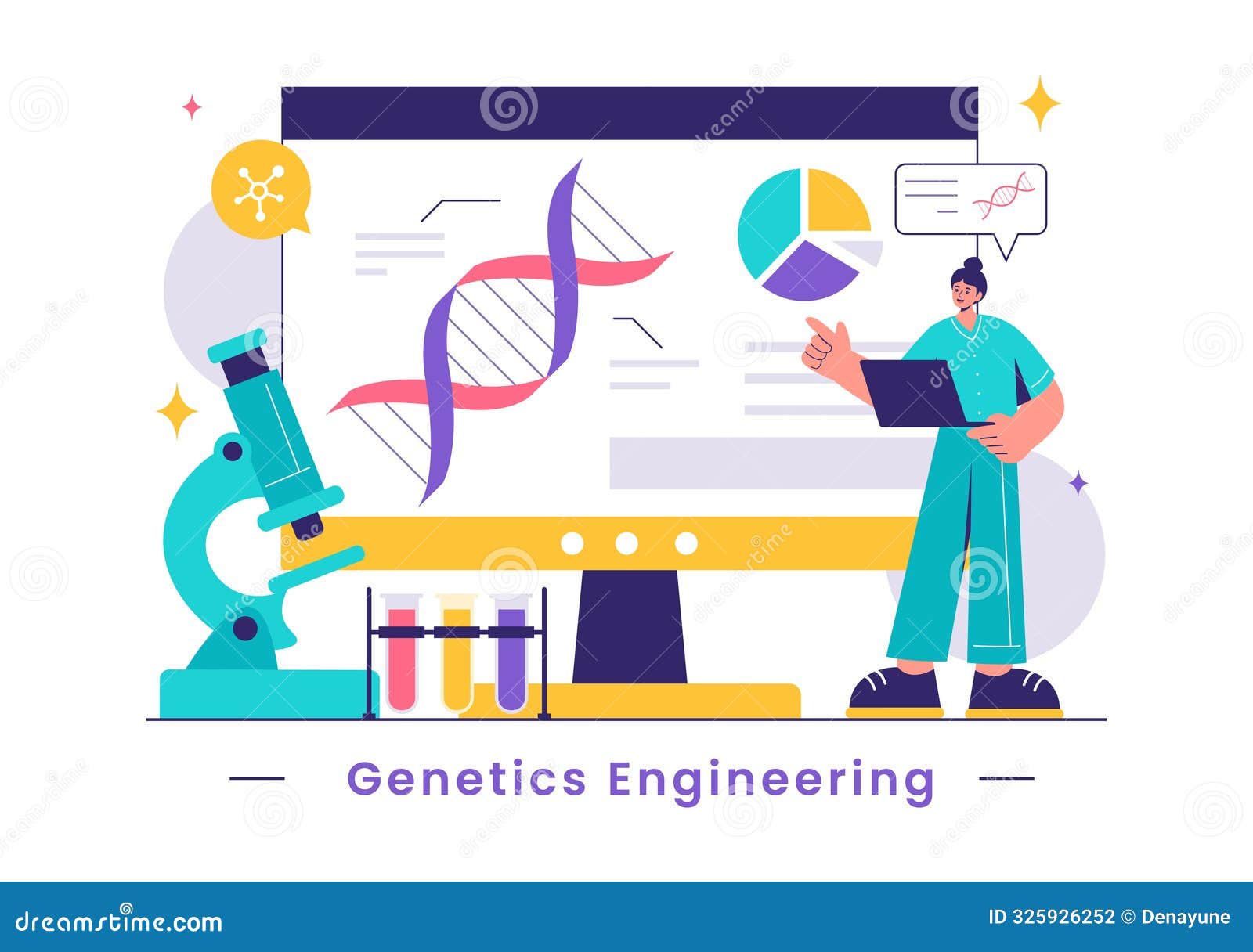 Vector Illustration Of Genetic Engineering And DNA Modifications With ...