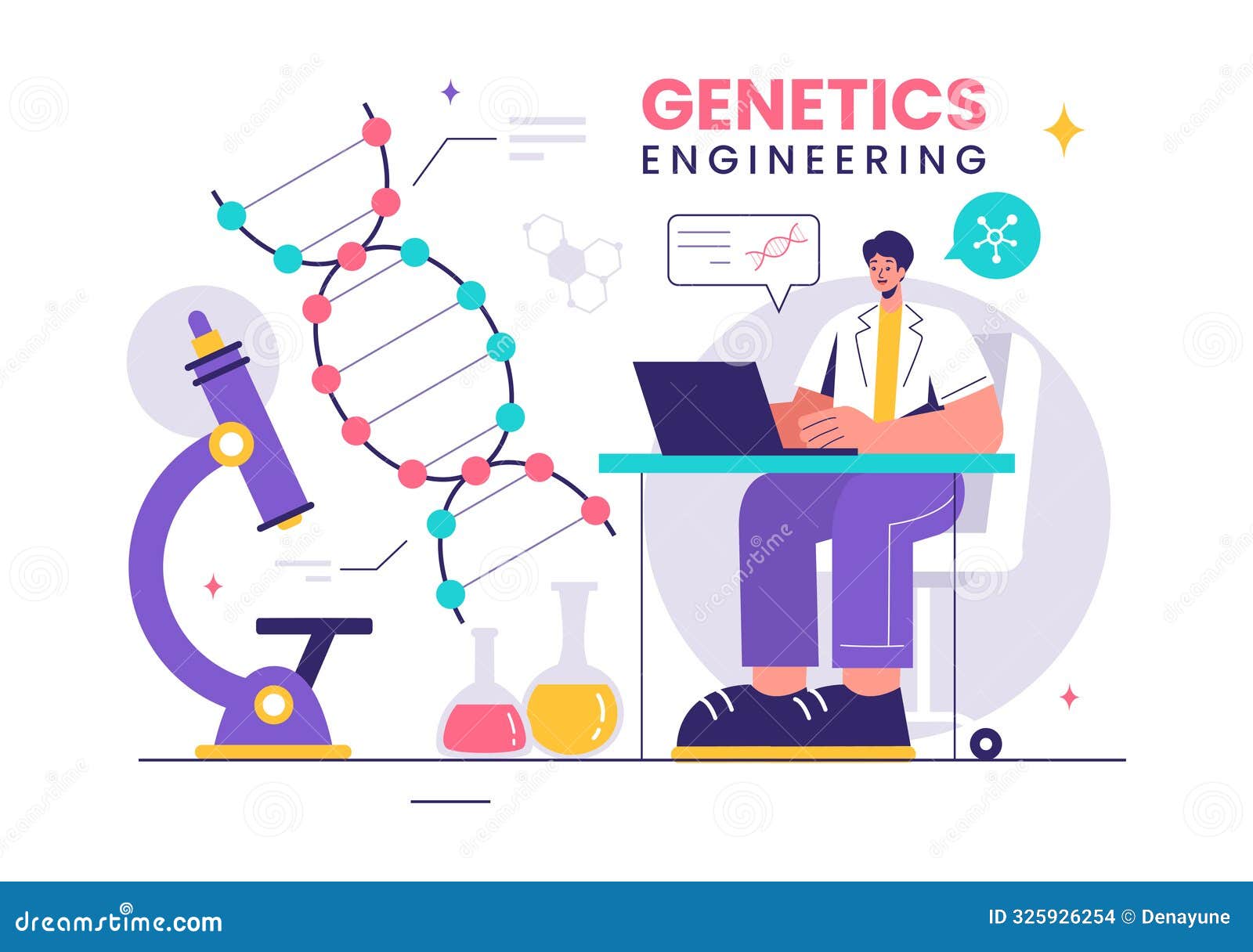 Vector Illustration Of Genetic Engineering And DNA Modifications With ...