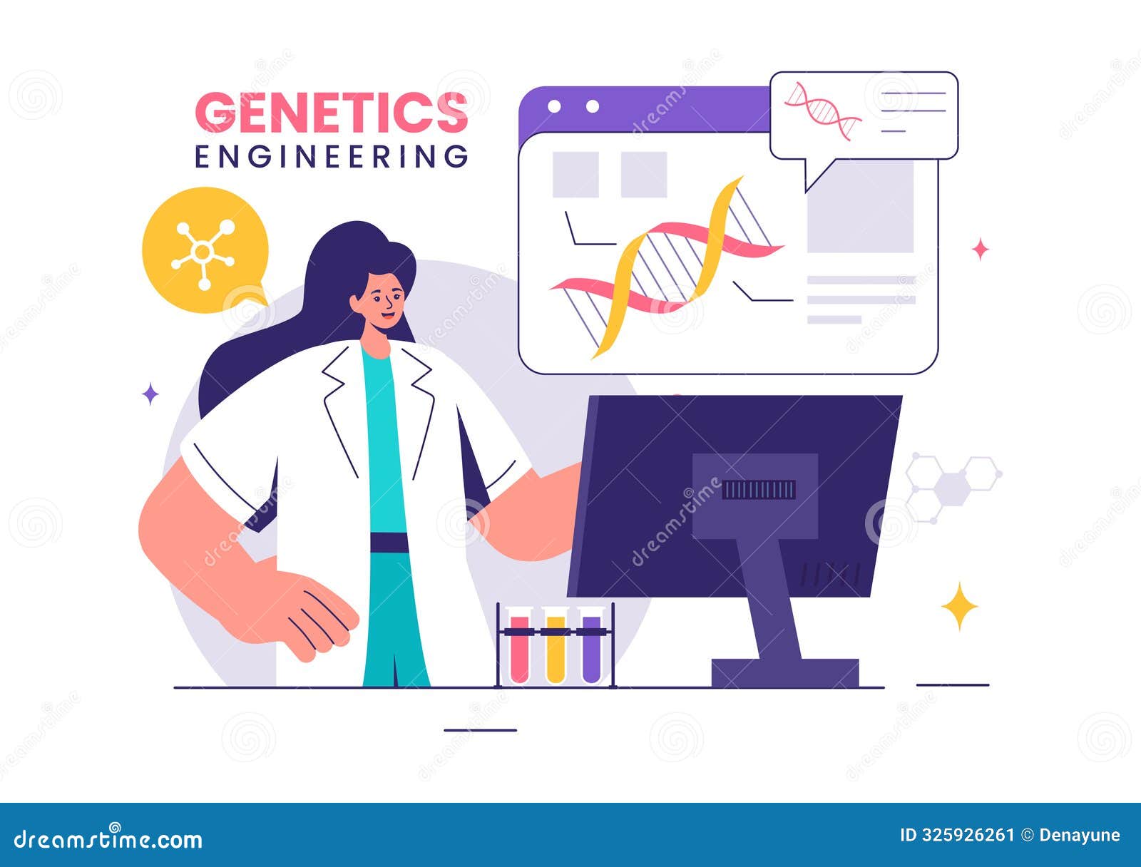 Vector Illustration Of Genetic Engineering And DNA Modifications With ...