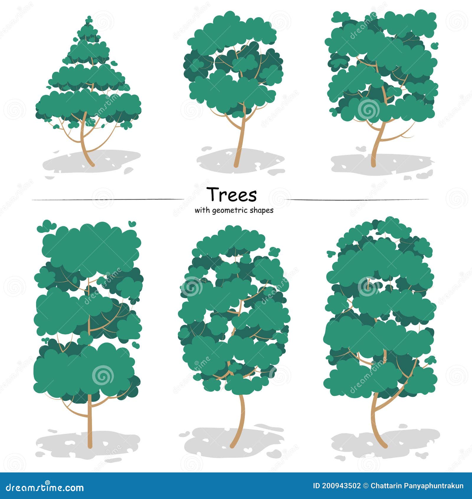 Vector Illustration of Geometic Shape Trees on White Background. Stock ...