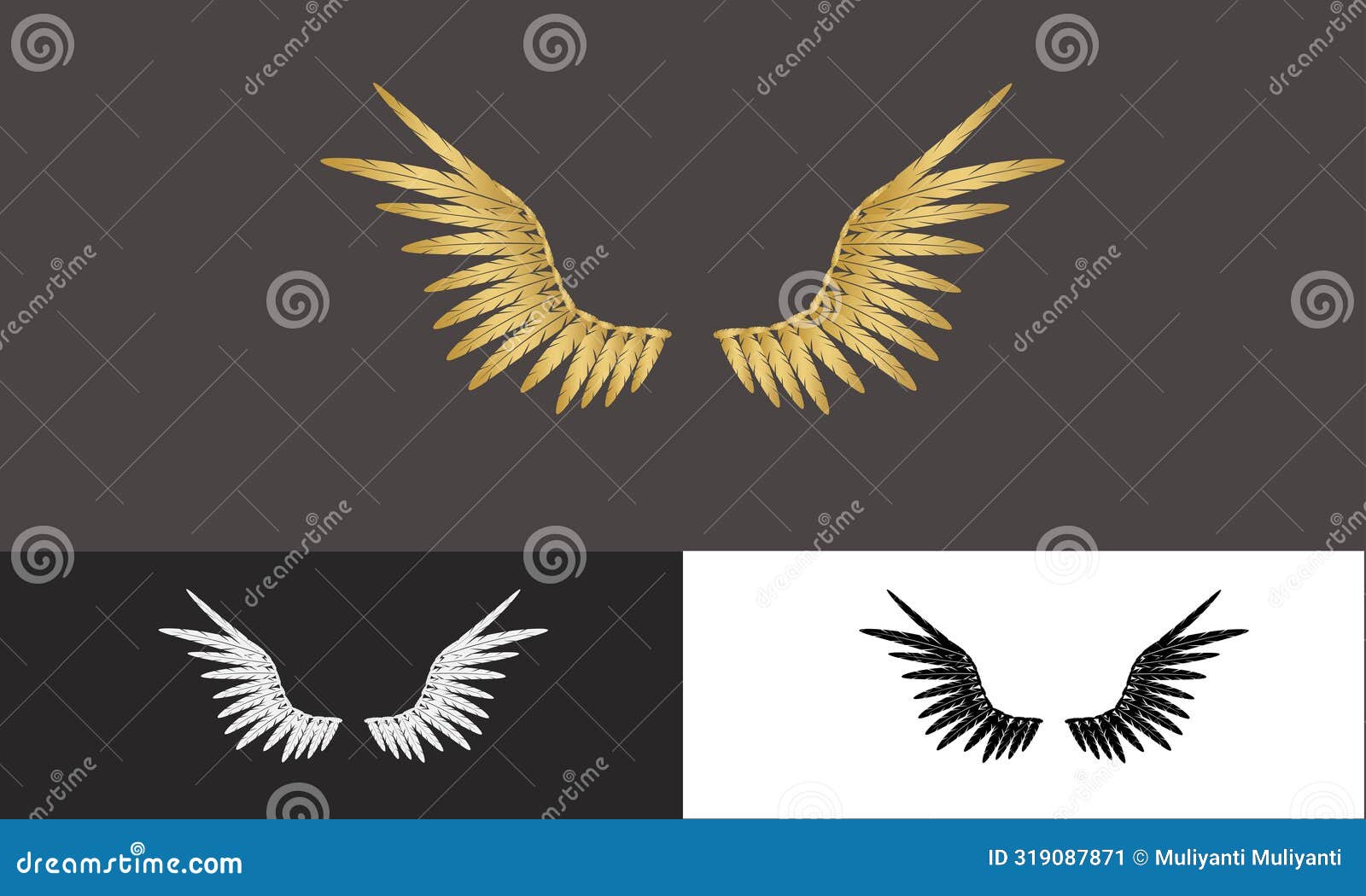 Vector Illustration Geometric Realistic Wings Angle 3 Colors Stock ...