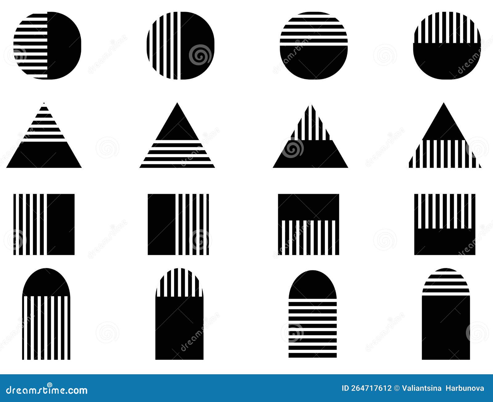 Vector Illustration of Geometric Shapes, Half Solid, Half Linear. Stock ...